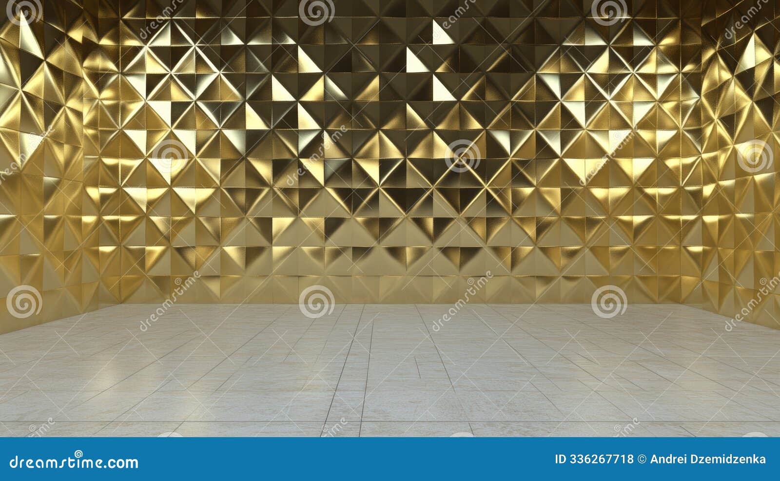 Gold Wall Background with Triangular Tiles. Three-dimensional Rendering ...