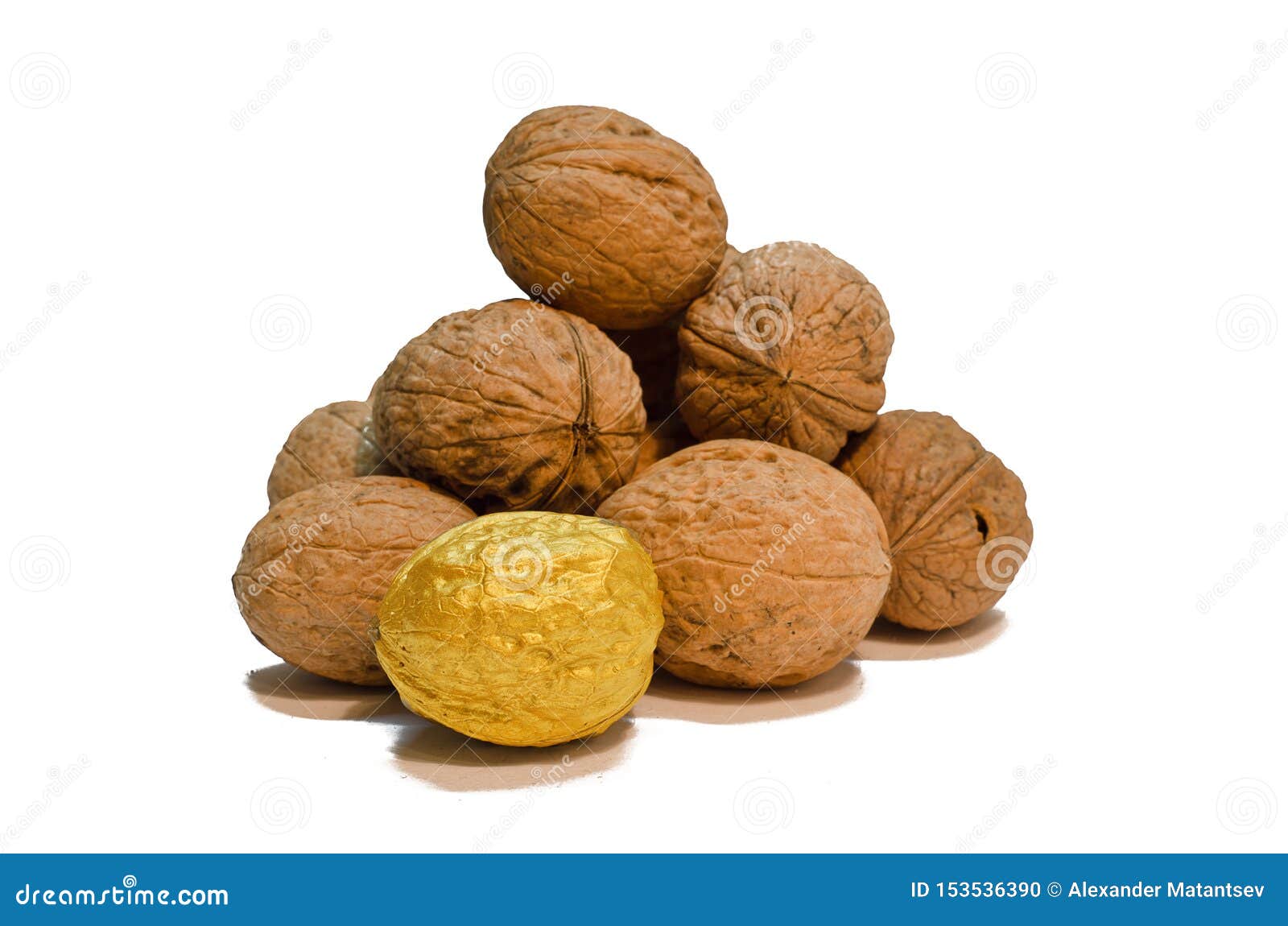 Gold Walnut among of Usual Walnuts Stock Photo - Image of pyramid, idea ...