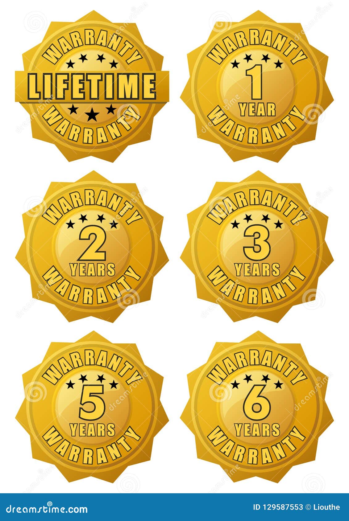 Gold warranty label stock vector. Illustration of five - 129587553