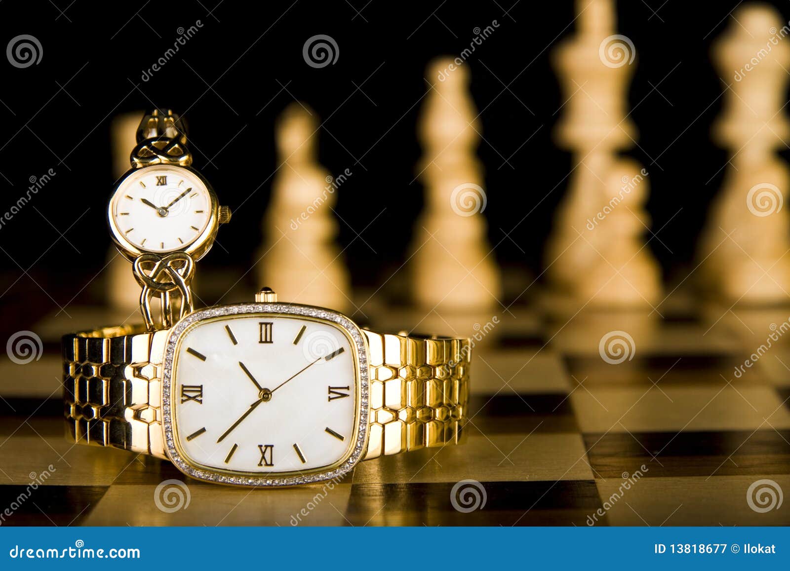 Gold Watches on Chess Board Stock Image - Image of light, wrist: 13818677