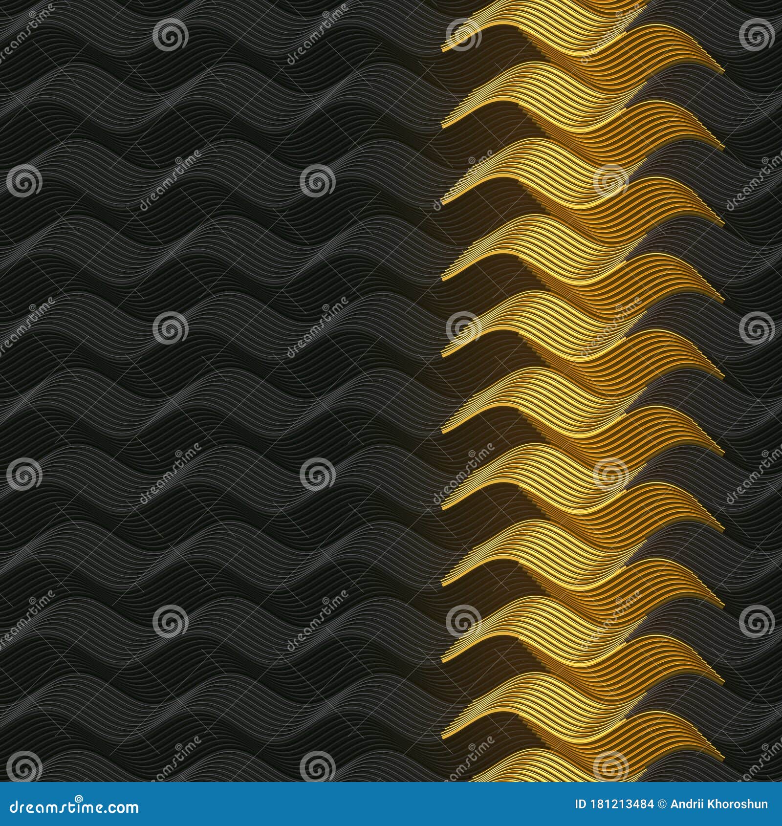 Gold Wave Bend Pattern on Dark Plastic Background 3d Rendering Stock ...