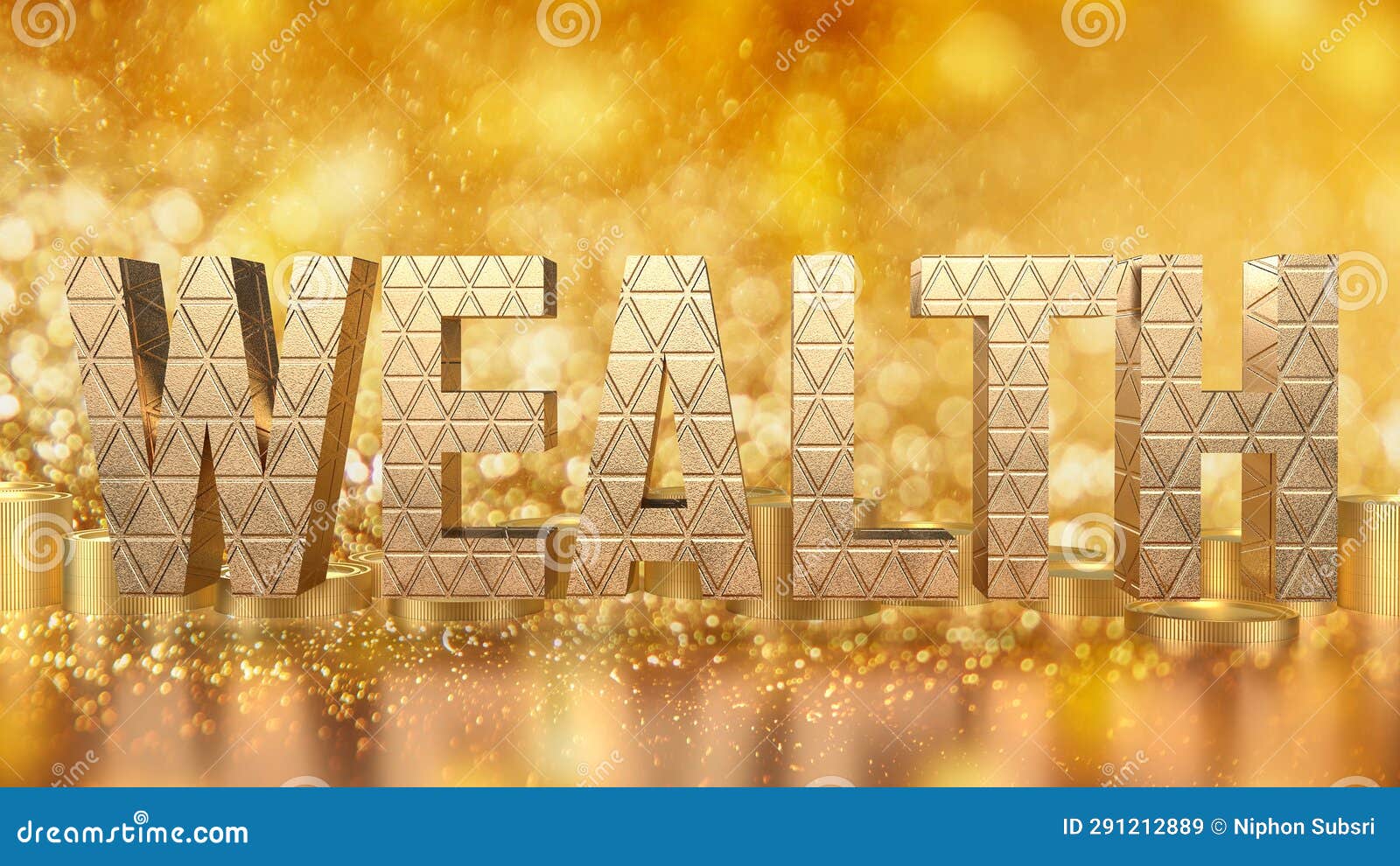 The Gold Wealth Text and Coins 3d Rendering Stock Illustration ...