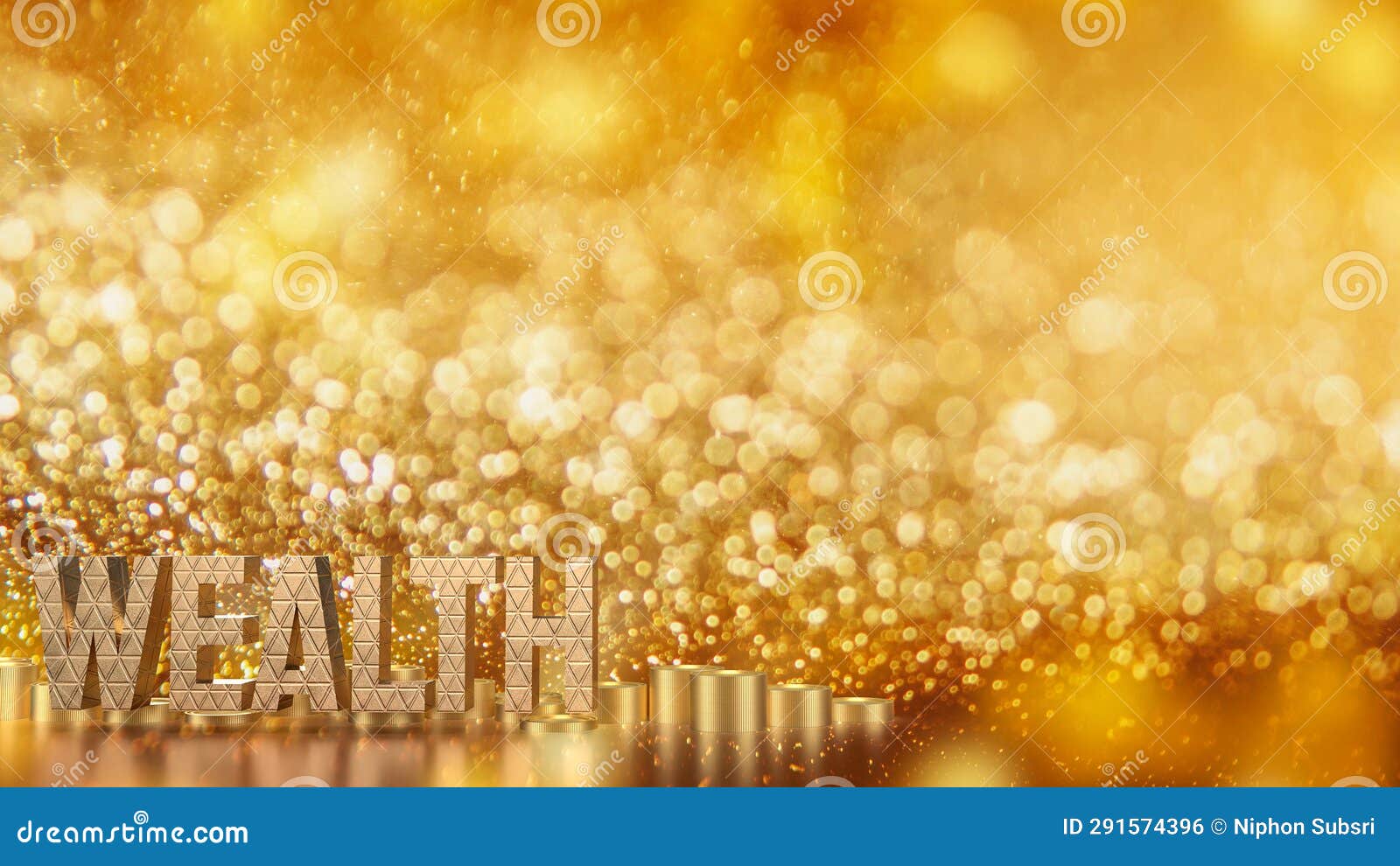 The Gold Wealth Text and Coins 3d Rendering Stock Illustration ...