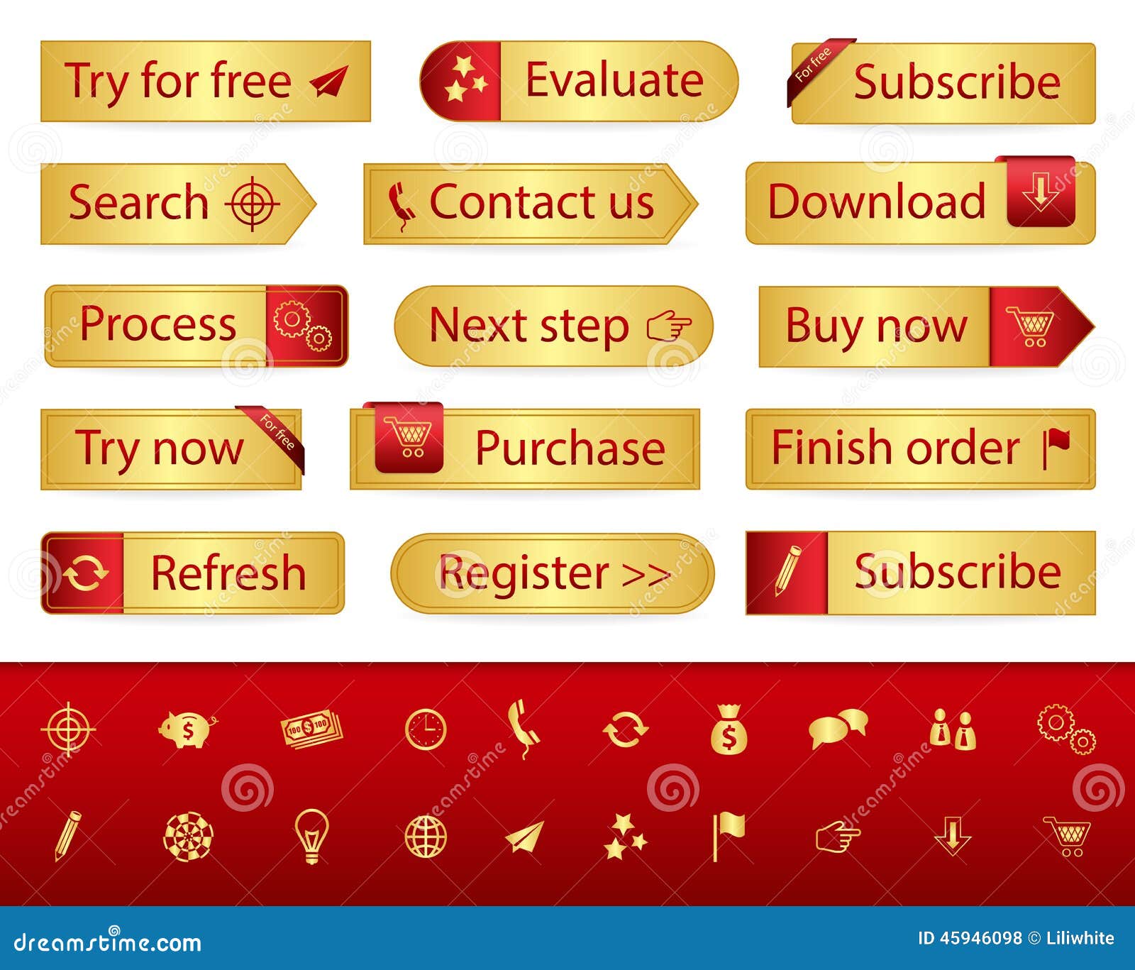 Gold Web Buttons with Different Bookmarks and Icon Stock Vector ...