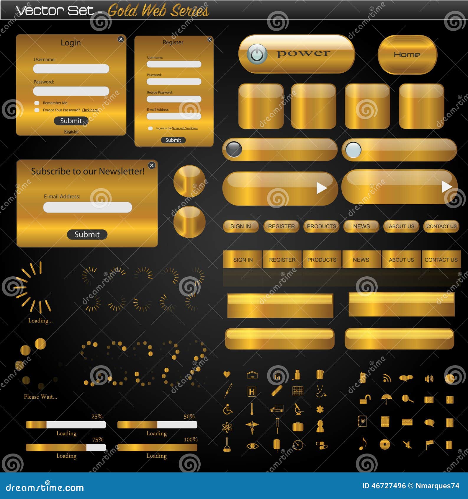 Gold Web Set Illustration stock illustration. Illustration of element ...