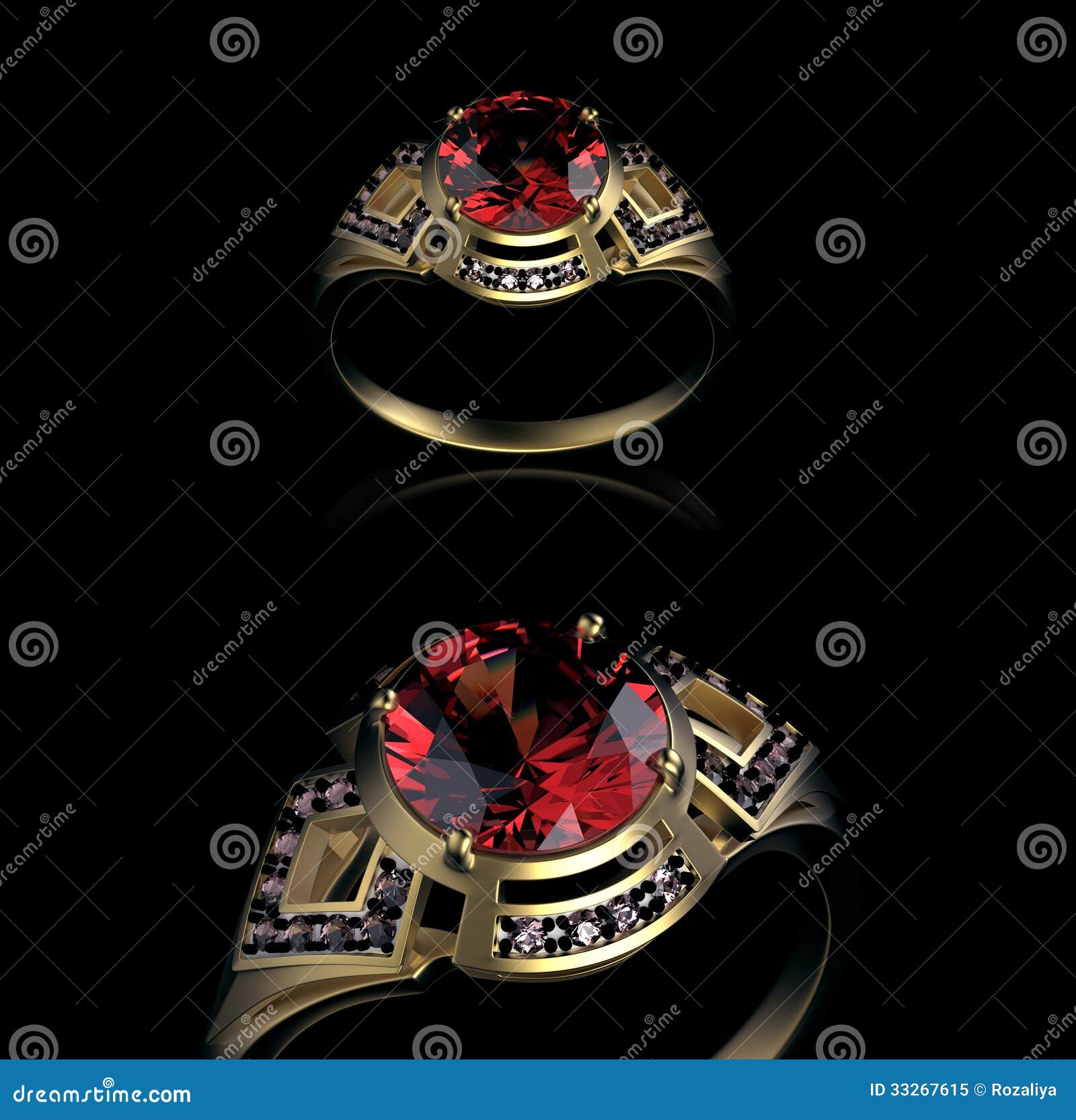 Gold Wedding Ring with Diamond. Ruby Gemstone Stock Illustration ...