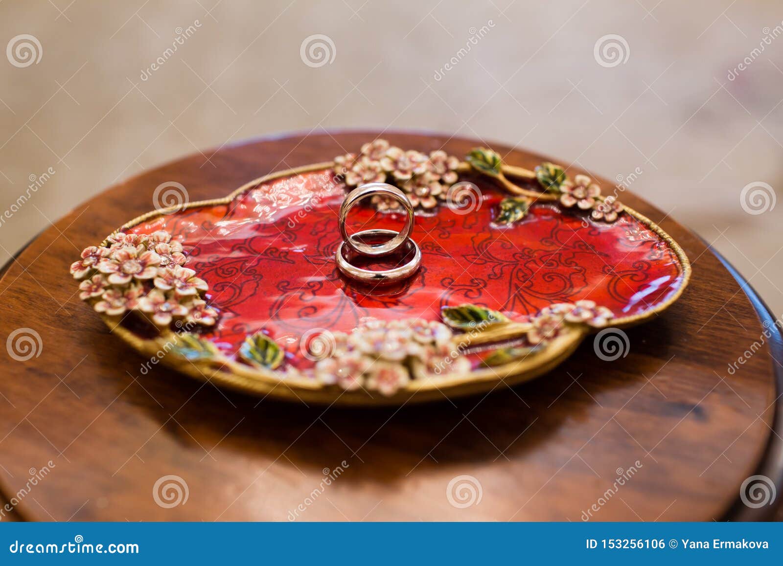 Gold Wedding Rings on Stand for Rings Stock Photo - Image of bright ...