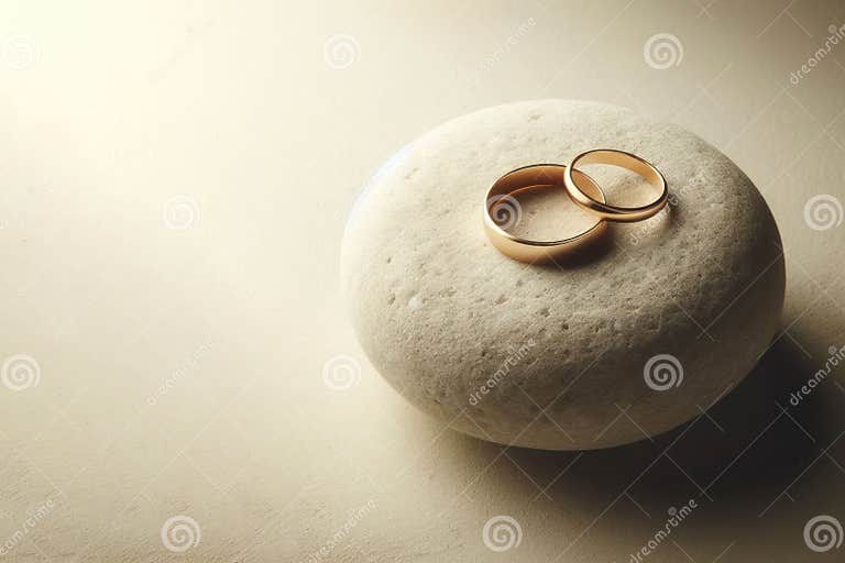Gold Wedding Rings on Stone, a Symbol of Unity. Space for Text. Stock ...