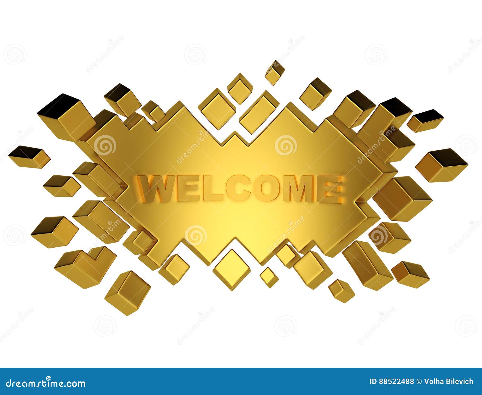 Gold Welcome Geometric Background from Cubes. 3d Render Stock ...