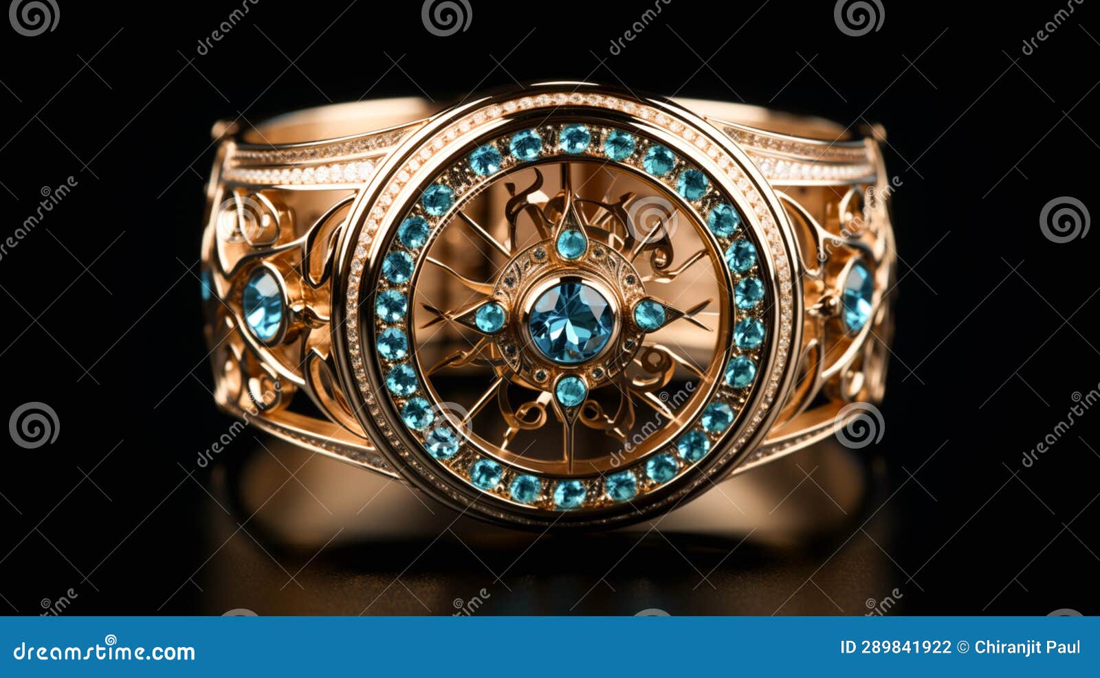 A Gold Wheel with Diamonds and Blue Stones Stock Photo - Image of ...