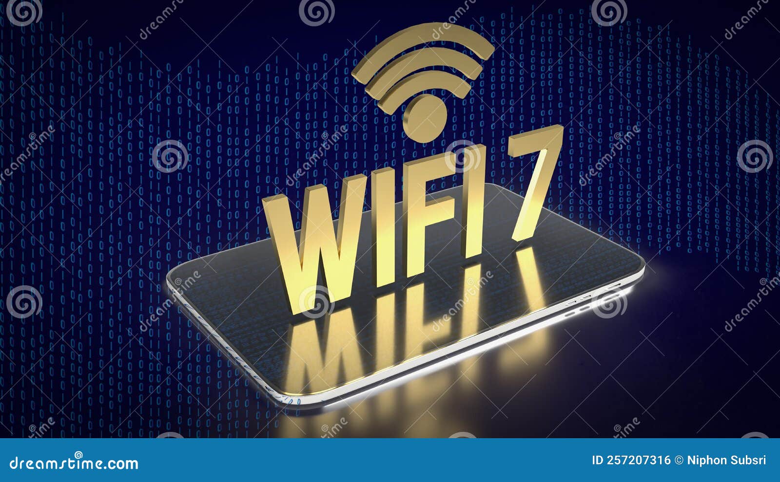 The Gold Wifi 7 on Tablet for Technology Concept 3d Rendering Stock ...