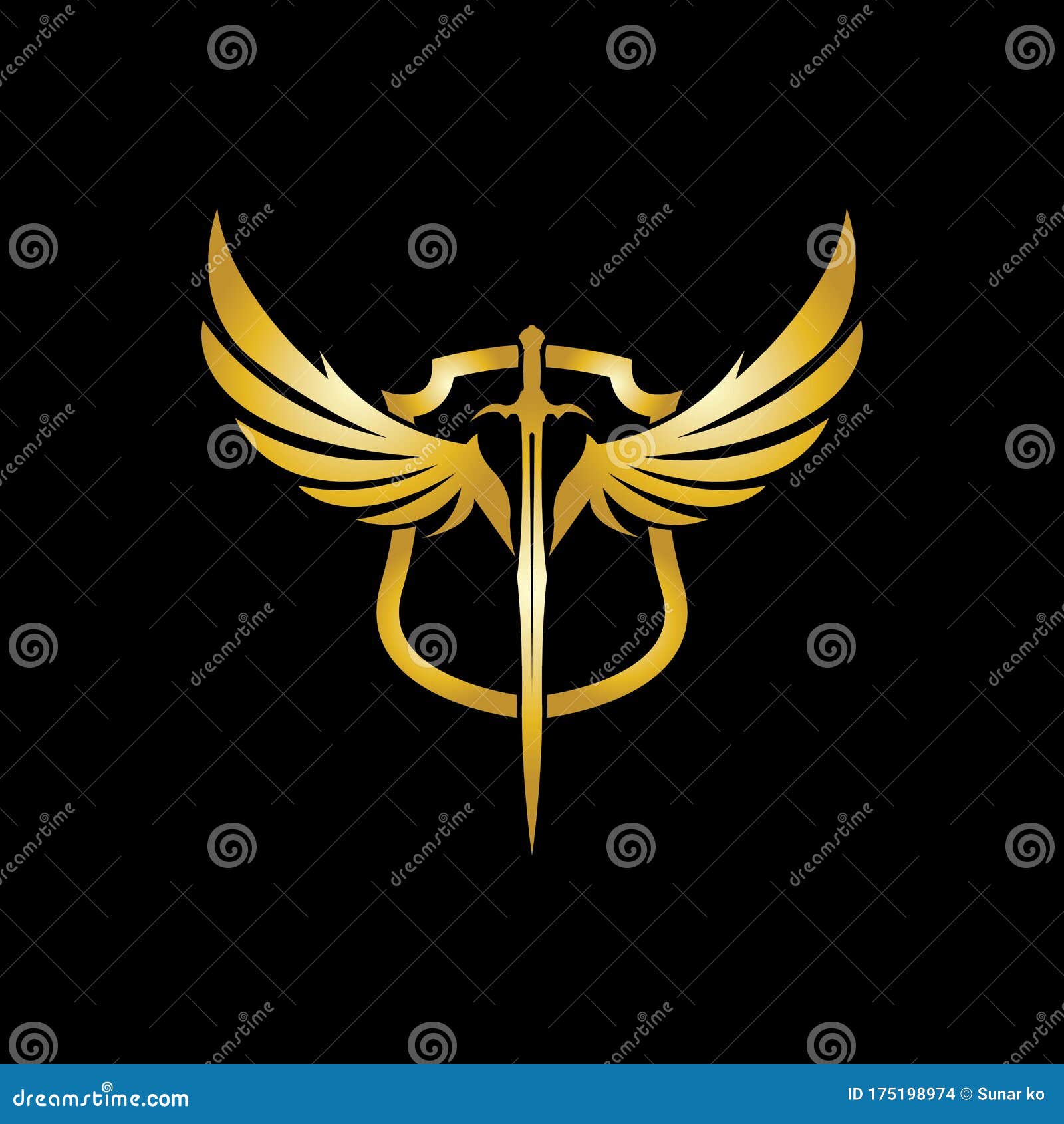 Gold Winged Sword with Shield Vector Icon Stock Vector - Illustration ...