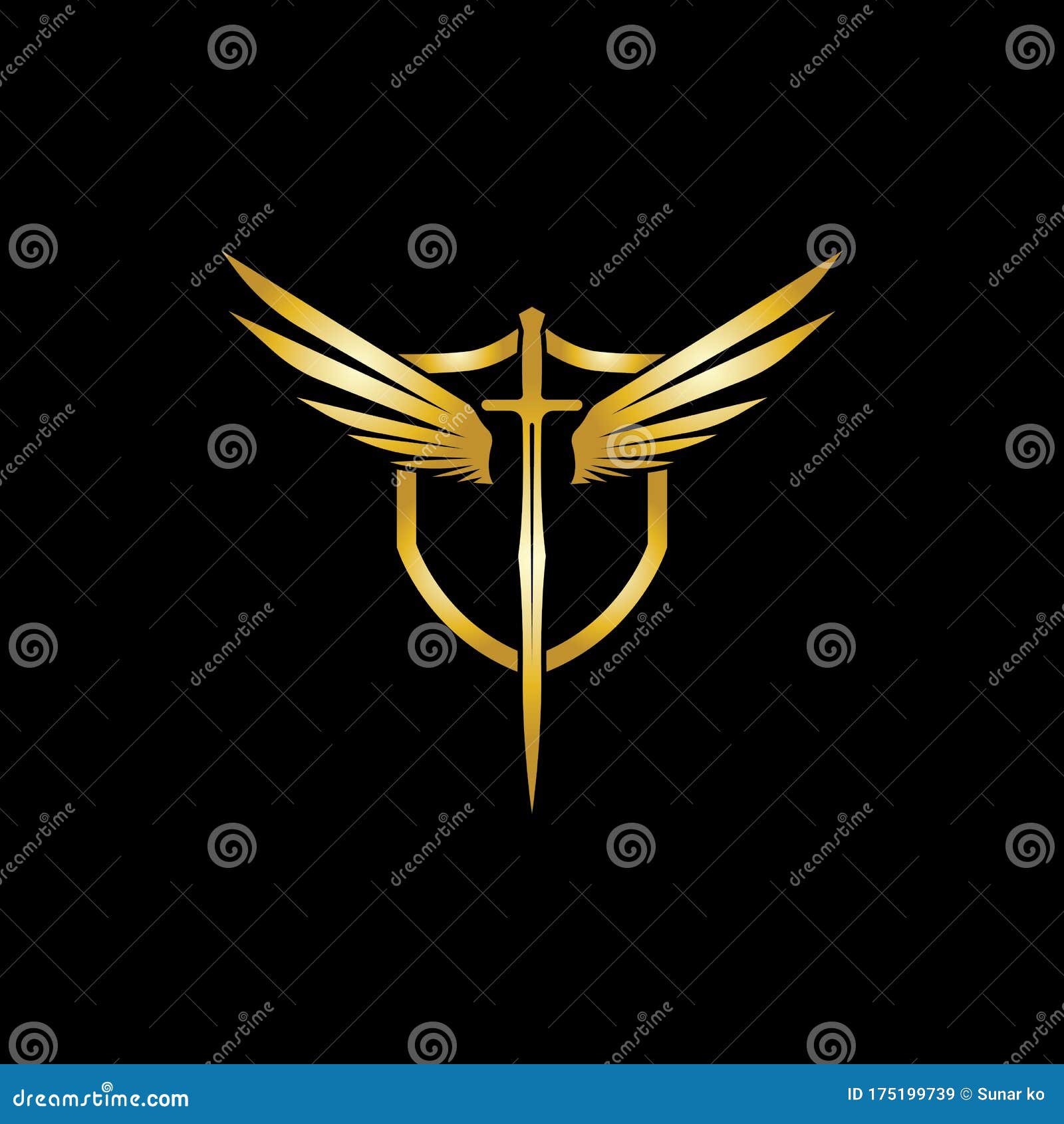 Gold Winged Sword with Shield Vector Icon Stock Illustration ...