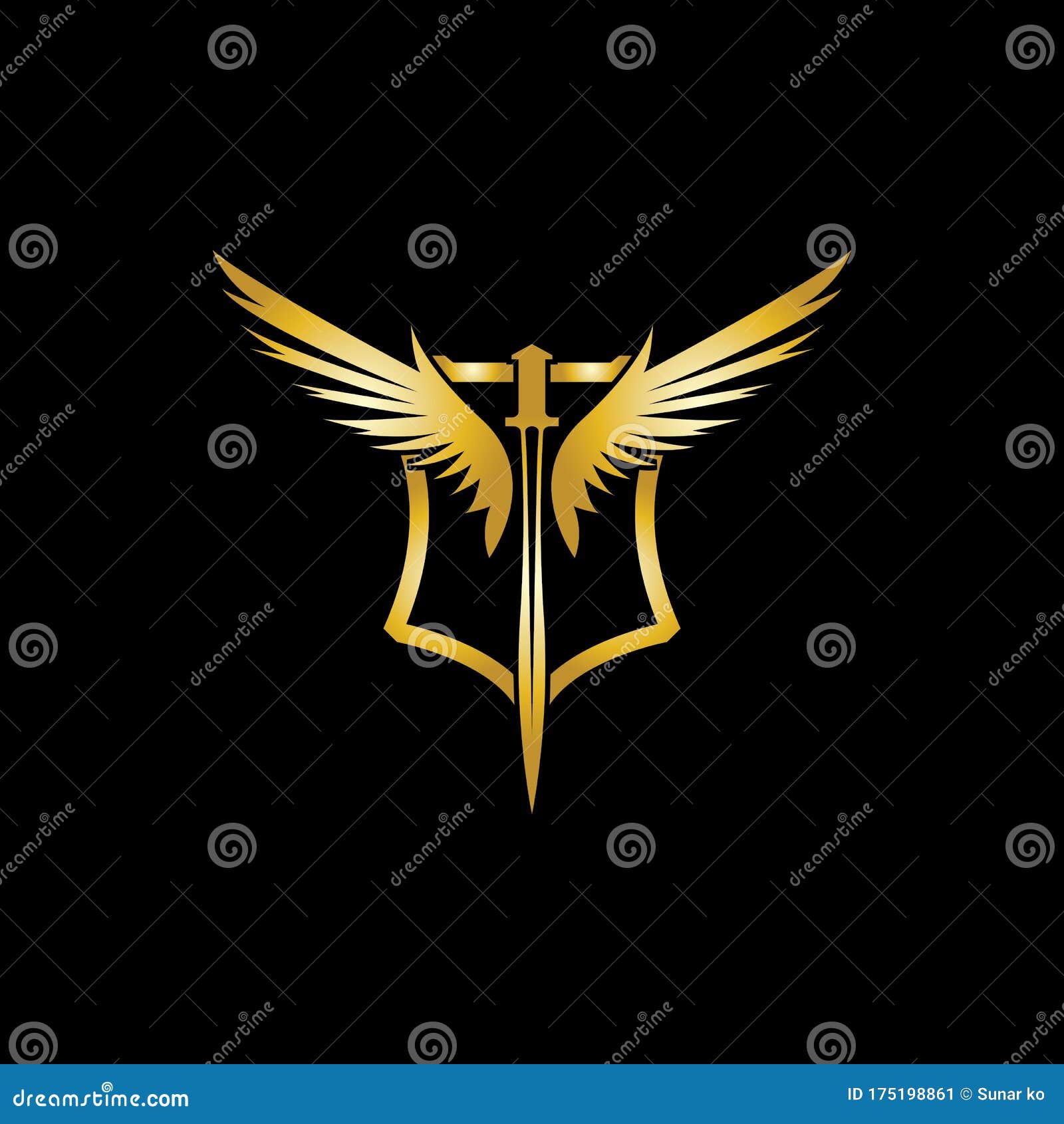 Gold Winged Sword with Shield Vector Icon Stock Vector - Illustration ...