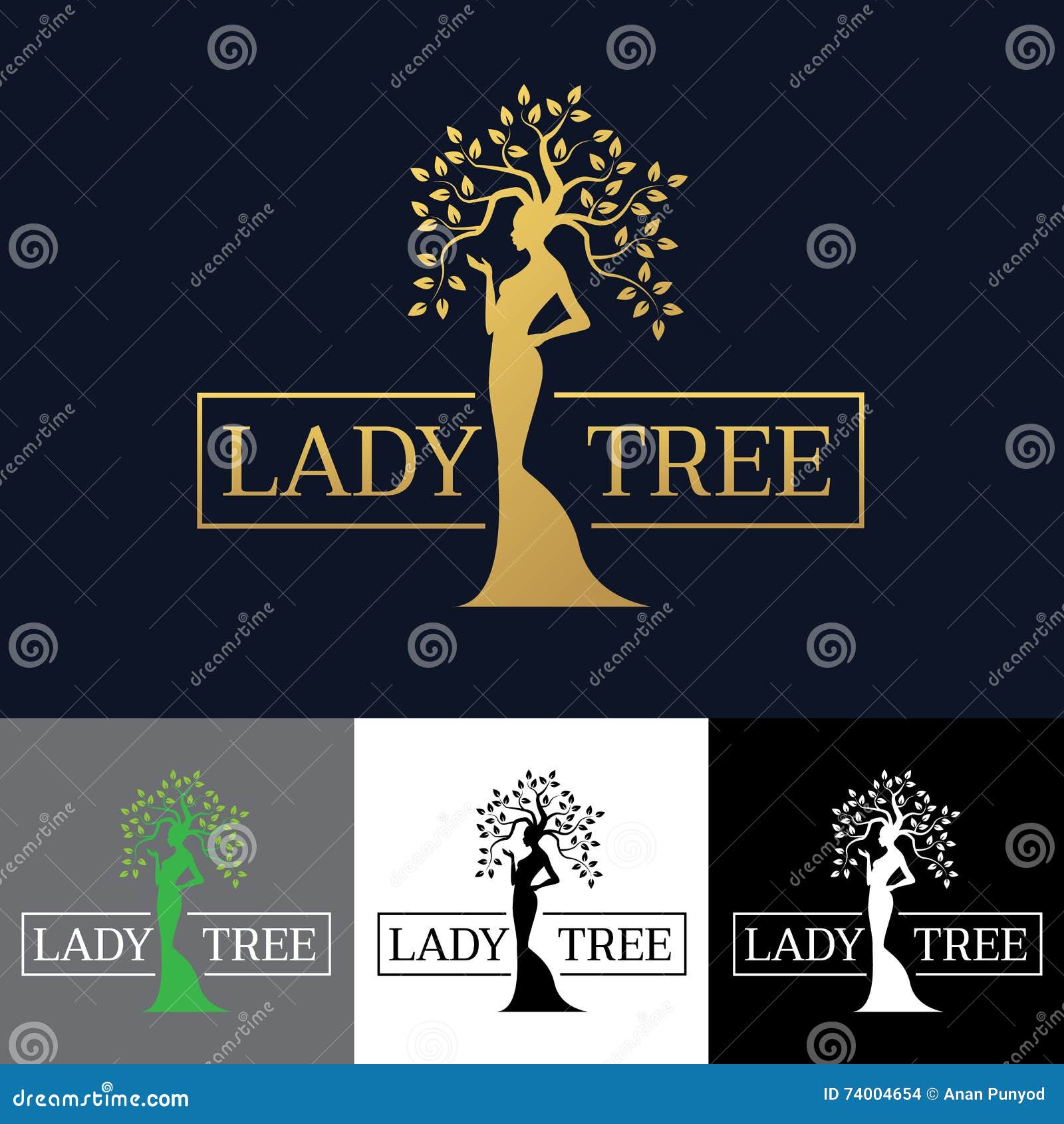 Gold Woman Lady Tree Logo Vector Art Design Stock Vector - Illustration ...