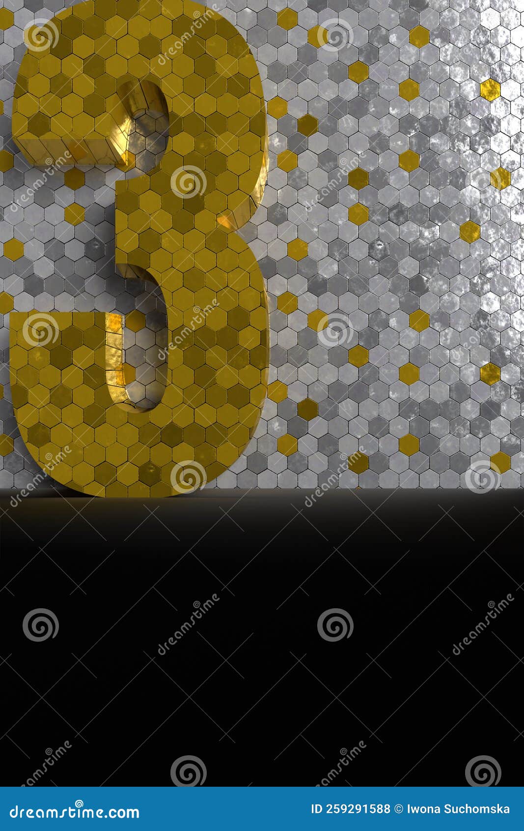 Gold Word Three on Octagonal Background Stock Illustration ...