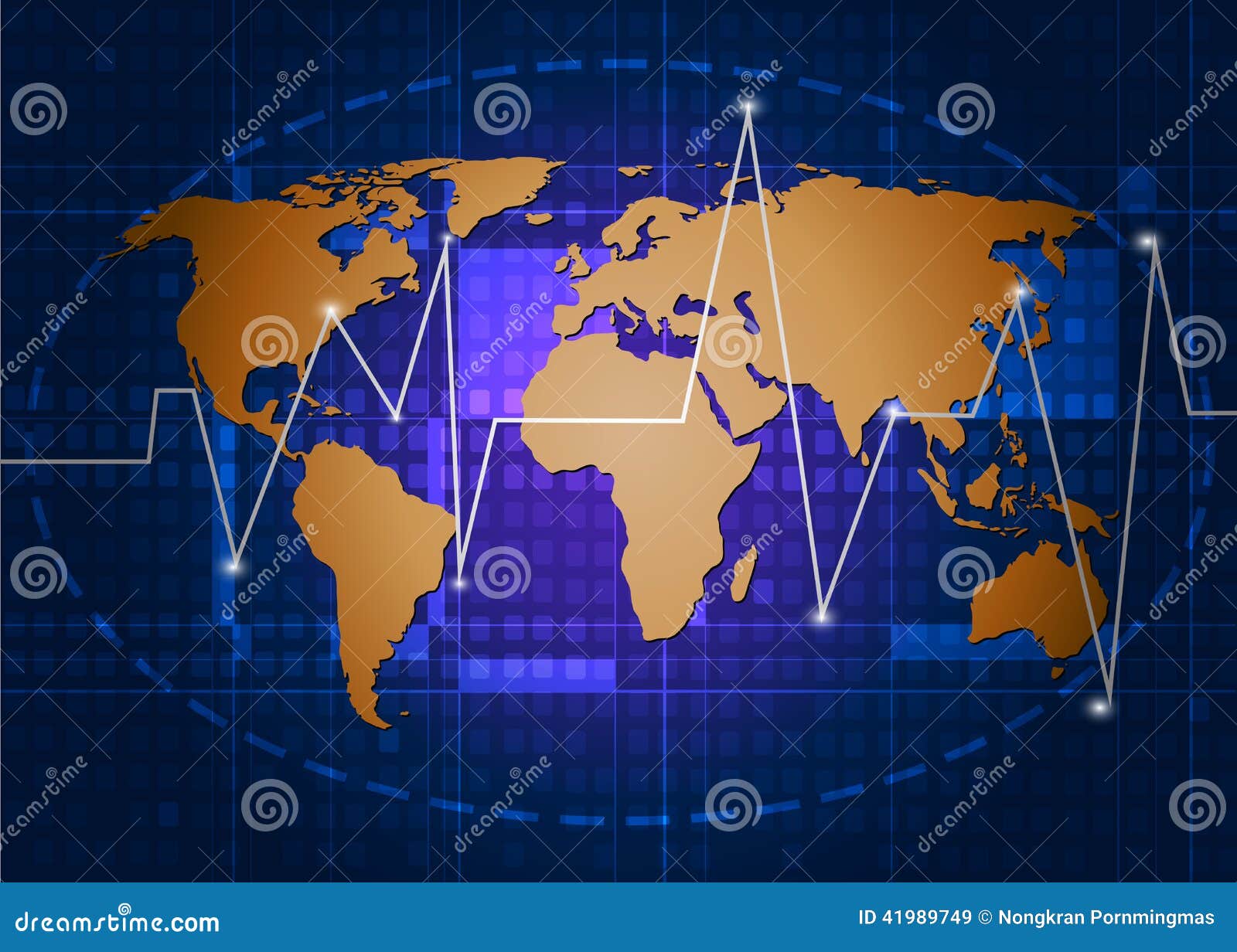 Gold World Map with Abstract Technology Background. Stock Vector ...