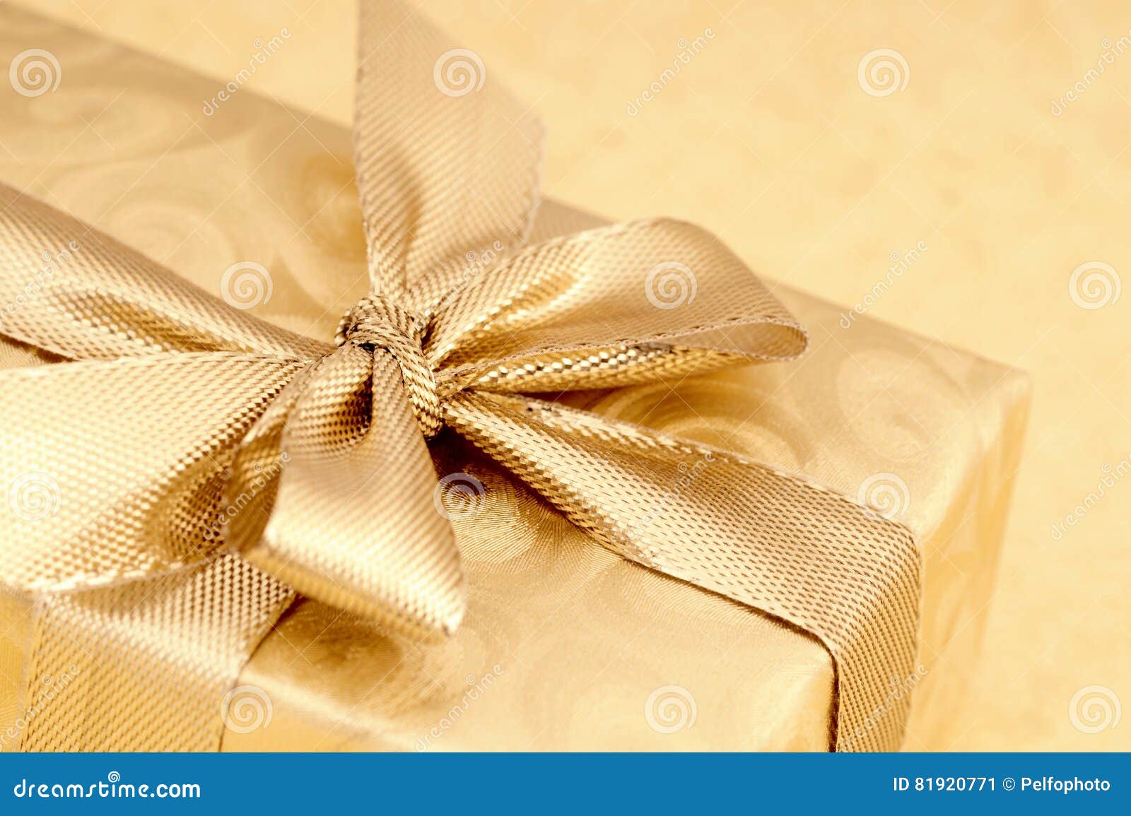 Gold Wrapped Gift with Ribbon. Stock Image - Image of gift, bought ...
