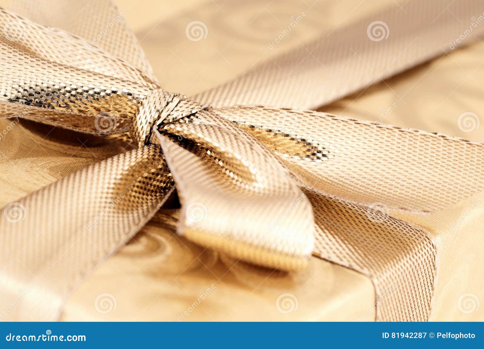Gold Wrapped Gift with Ribbon. Stock Image - Image of decoration ...