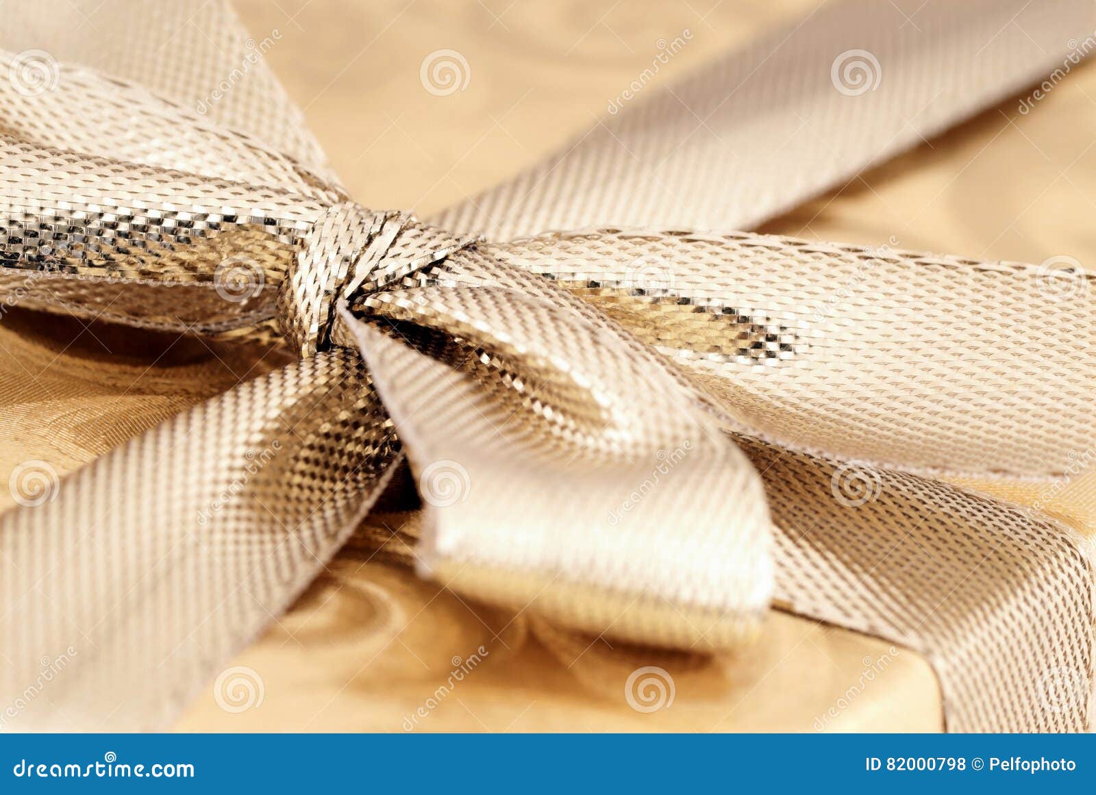 Gold Wrapped Gift with Ribbon. Stock Photo - Image of christmas, boxed ...