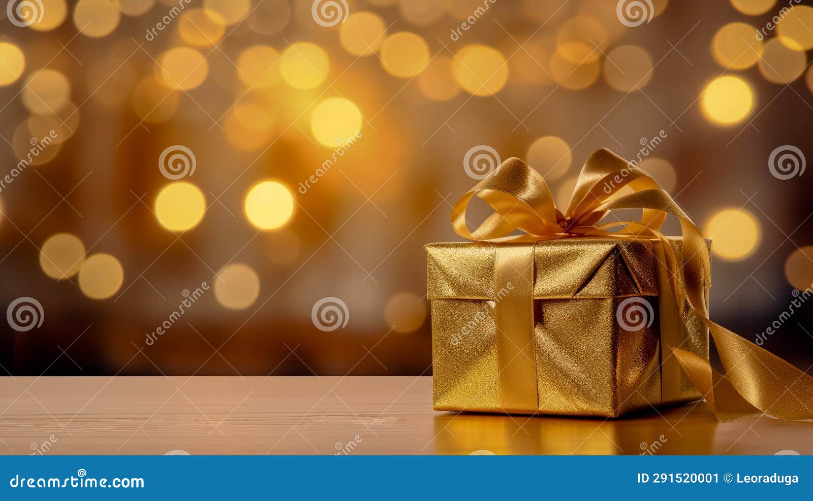 Gold Wrapped Present on Table with Christmas. Stock Illustration ...