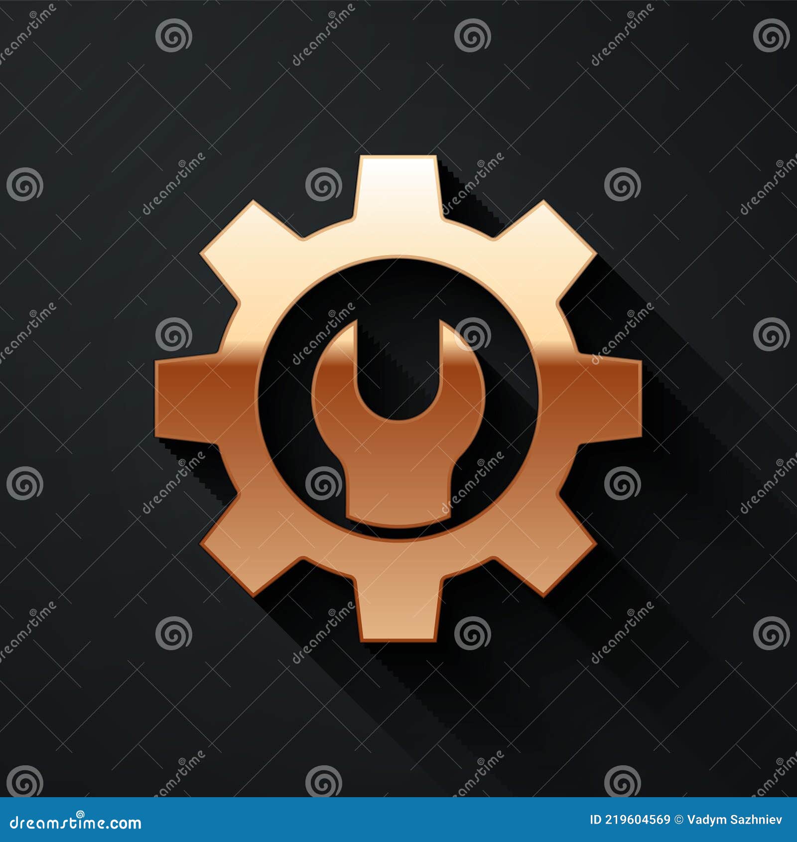 Gold Wrench Spanner and Gear Icon Isolated on Black Background ... Gold Wrench Spanner and Gear Icon Isolated on Black Background ...