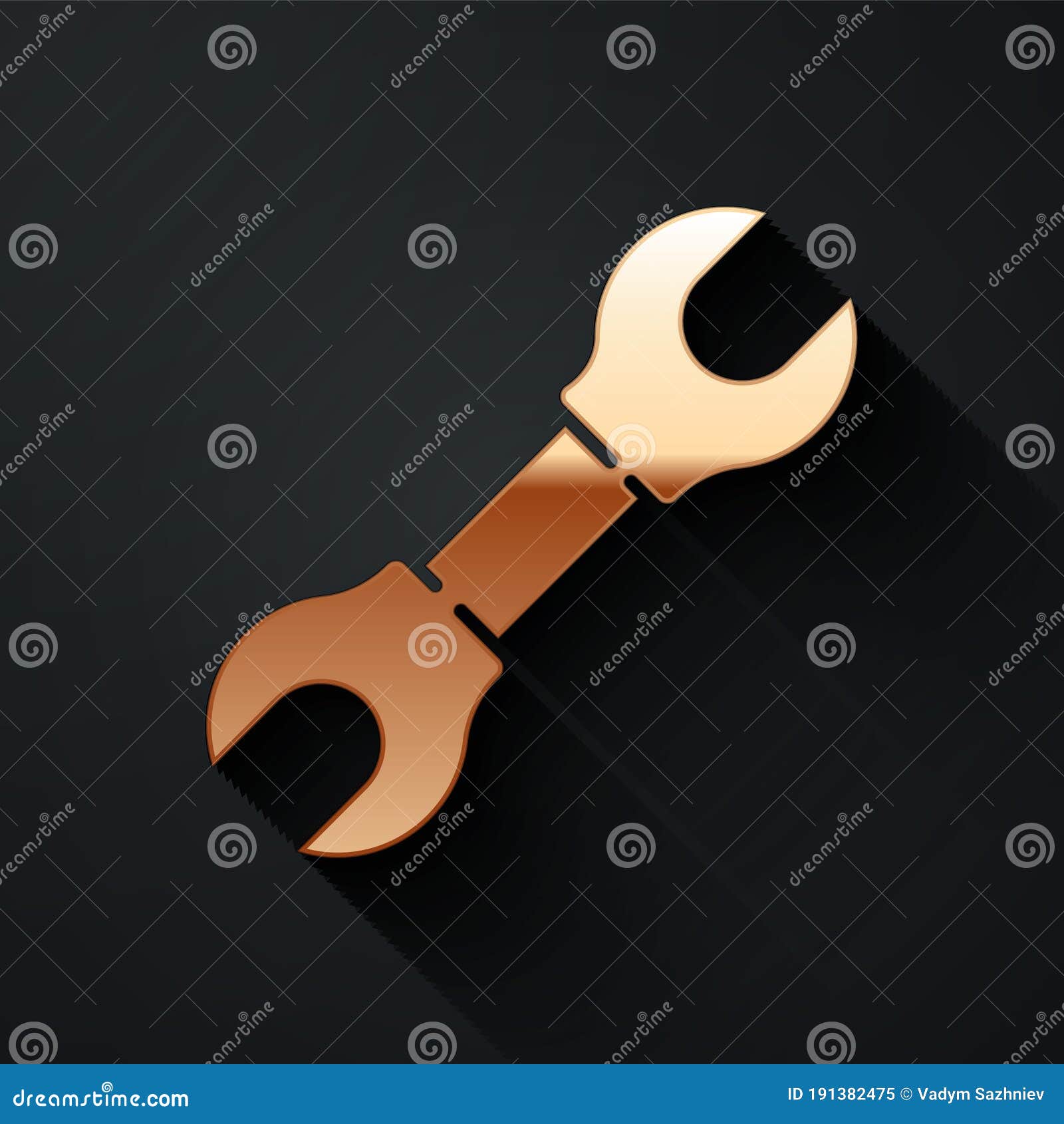 Gold Wrench Spanner Icon Isolated on Black Background. Long Shadow ...