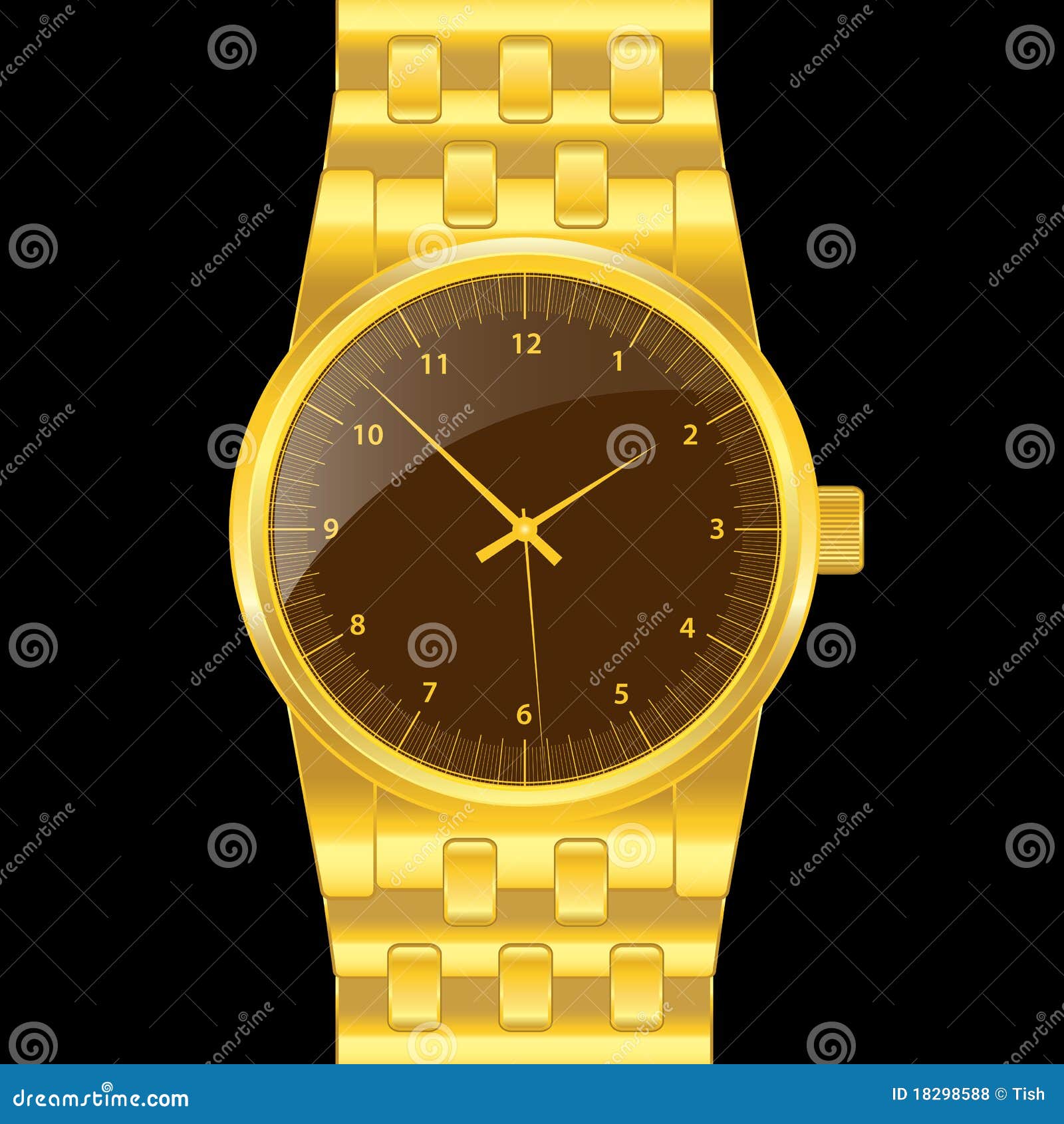 Gold wrist watch stock vector. Illustration of face, reflect - 18298588