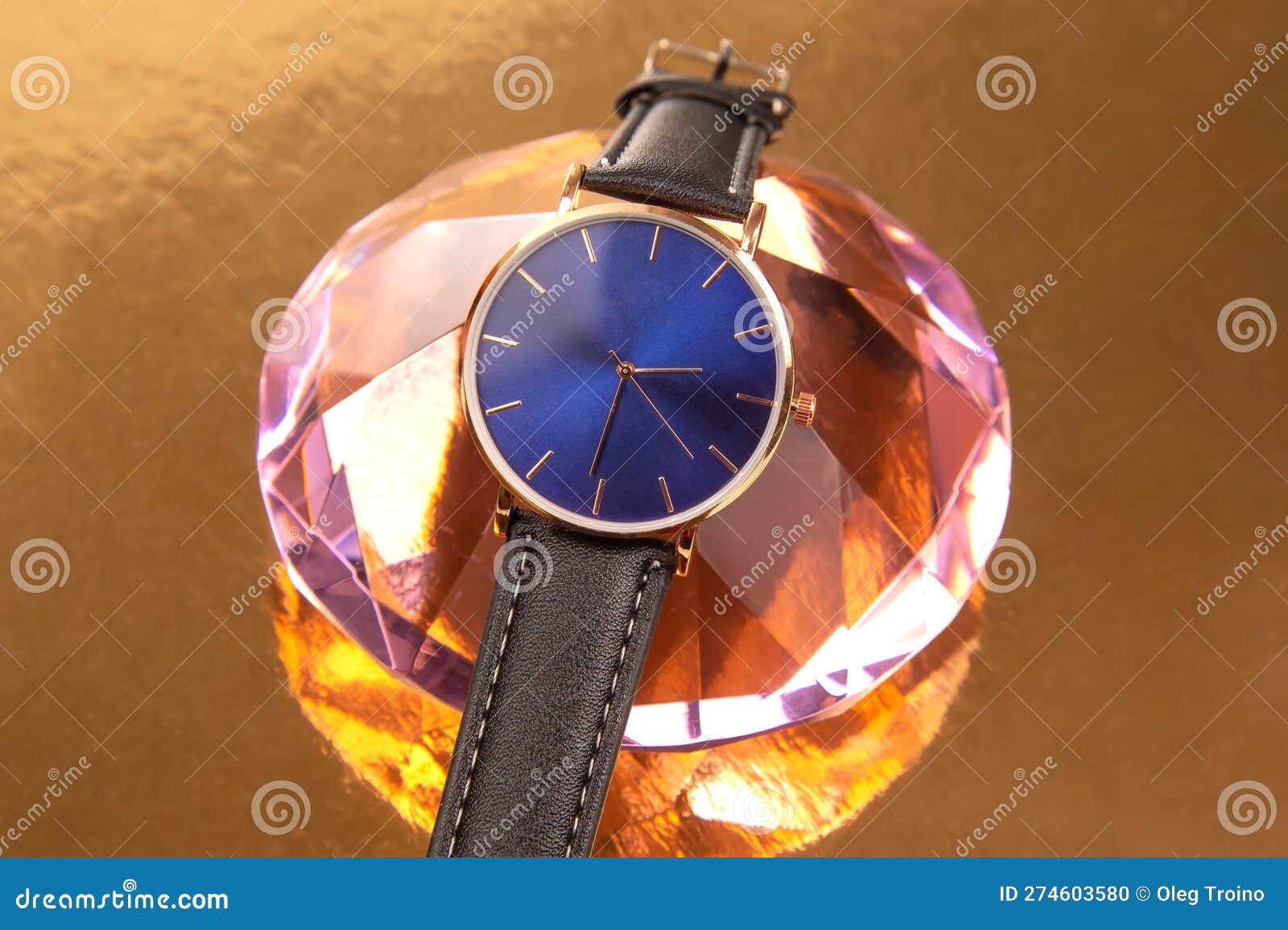 Gold Wrist Watch with Blue Dial Stock Photo - Image of modern ...