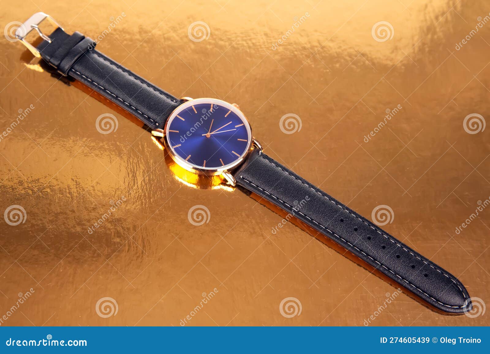 Gold Wrist Watch with Blue Dial Stock Image - Image of wrist ...
