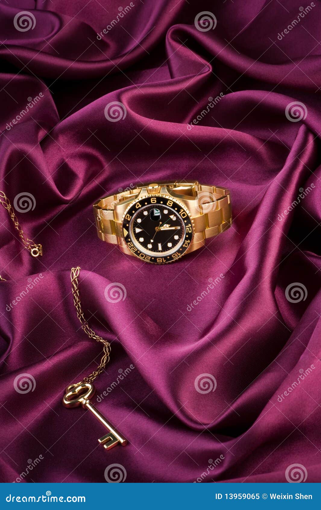 Gold Wrist Watch Lying on the Silk Cloth Stock Image - Image of purple ...