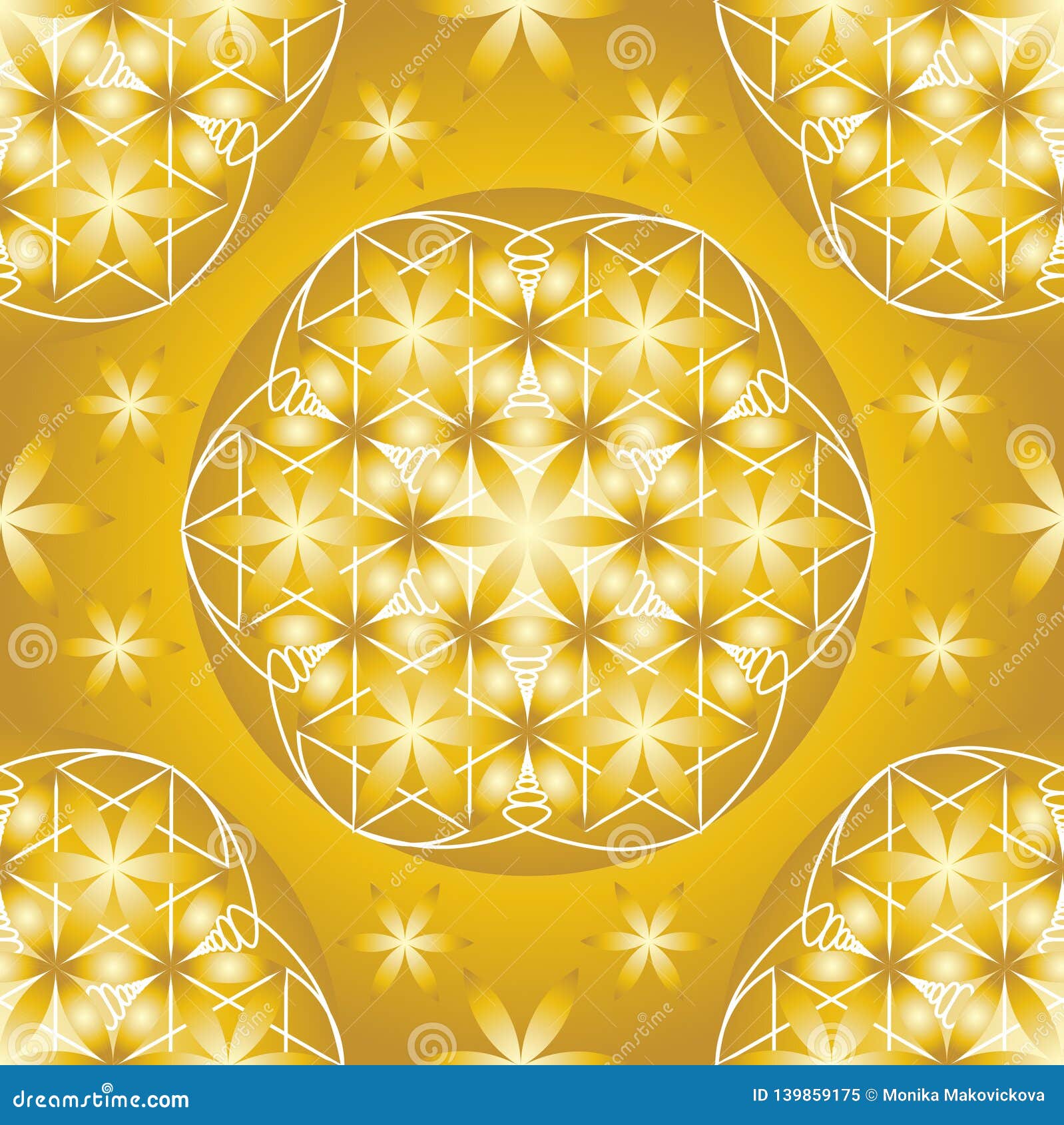 Gold Yellow Flower of Life Seamless Vector Pattern Stock Illustration ...