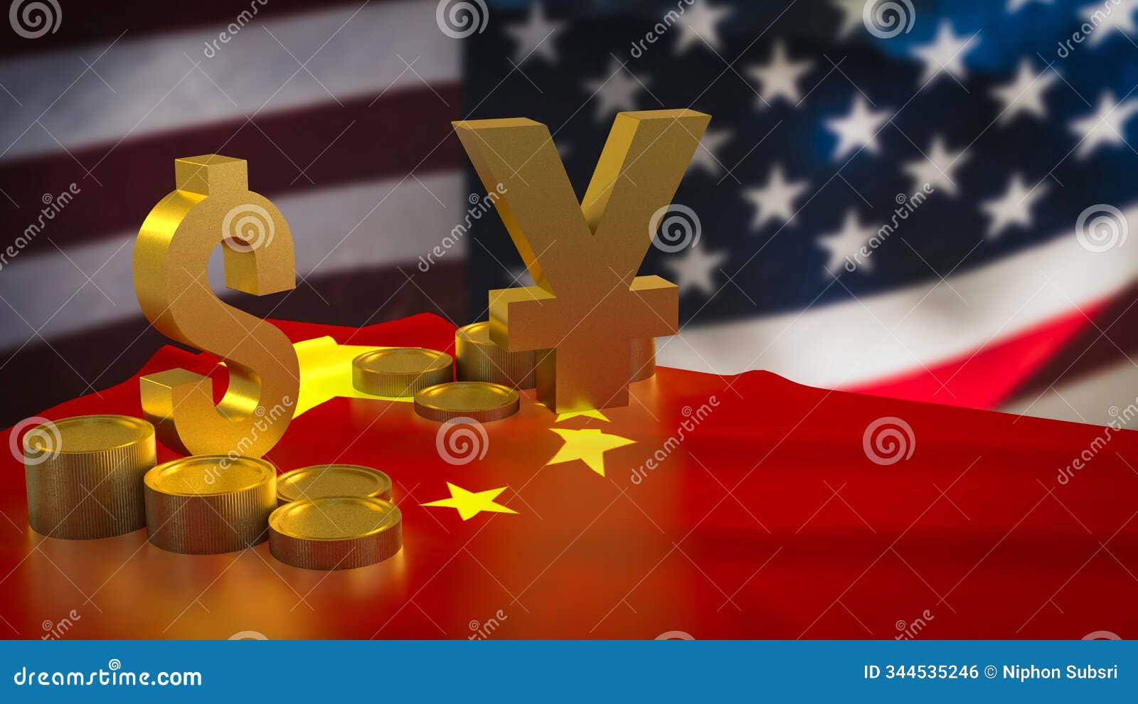 The Gold Yuan and Dollar Symbol for Business Concept 3d Rendering Stock ...
