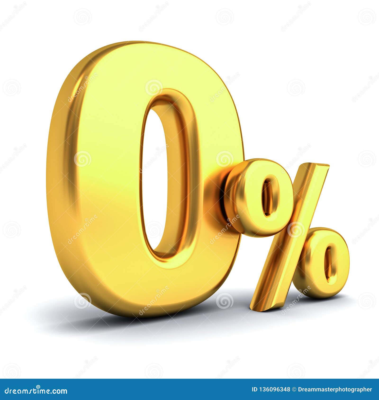 Gold Zero Percent or 0 Isolated Over White Background Stock ...