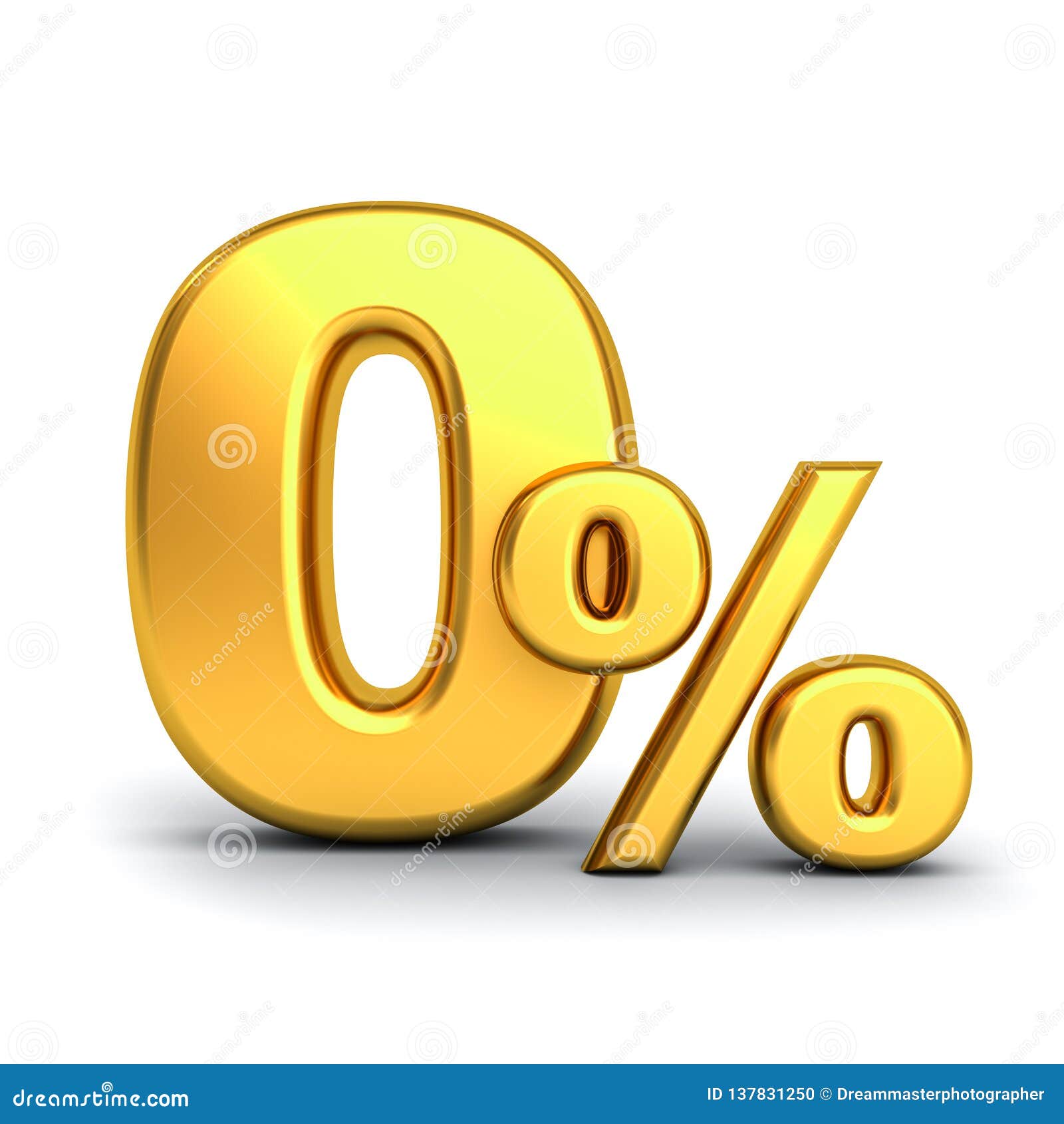 Gold Zero Percent or 0 Isolated Over White Background Stock ...