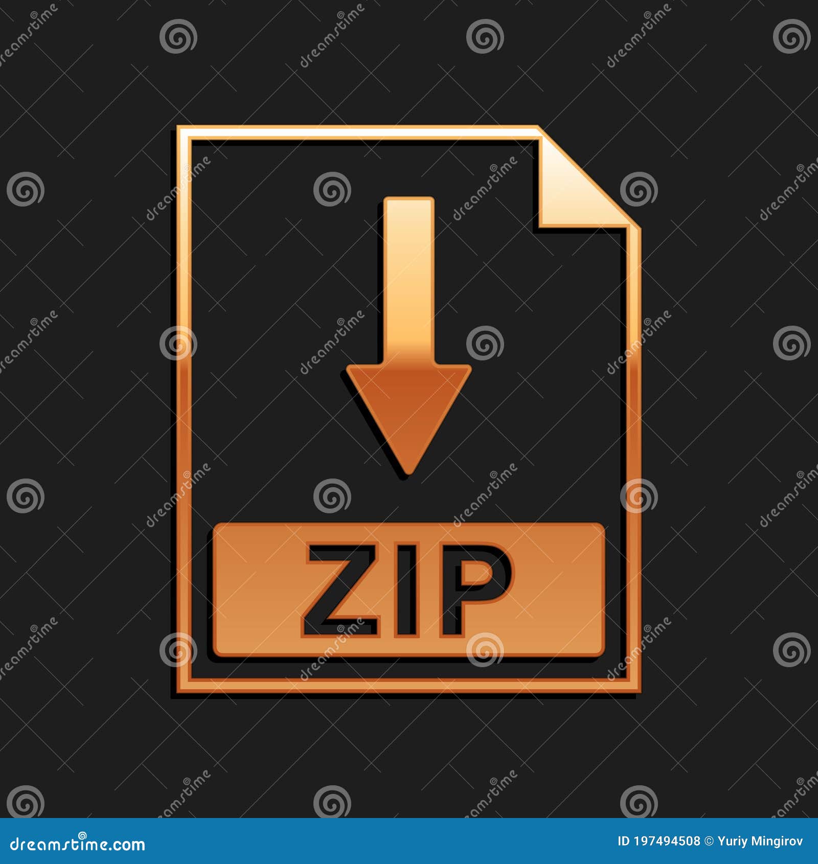 Gold ZIP File Document Icon. Download ZIP Button Icon Isolated on Black ...