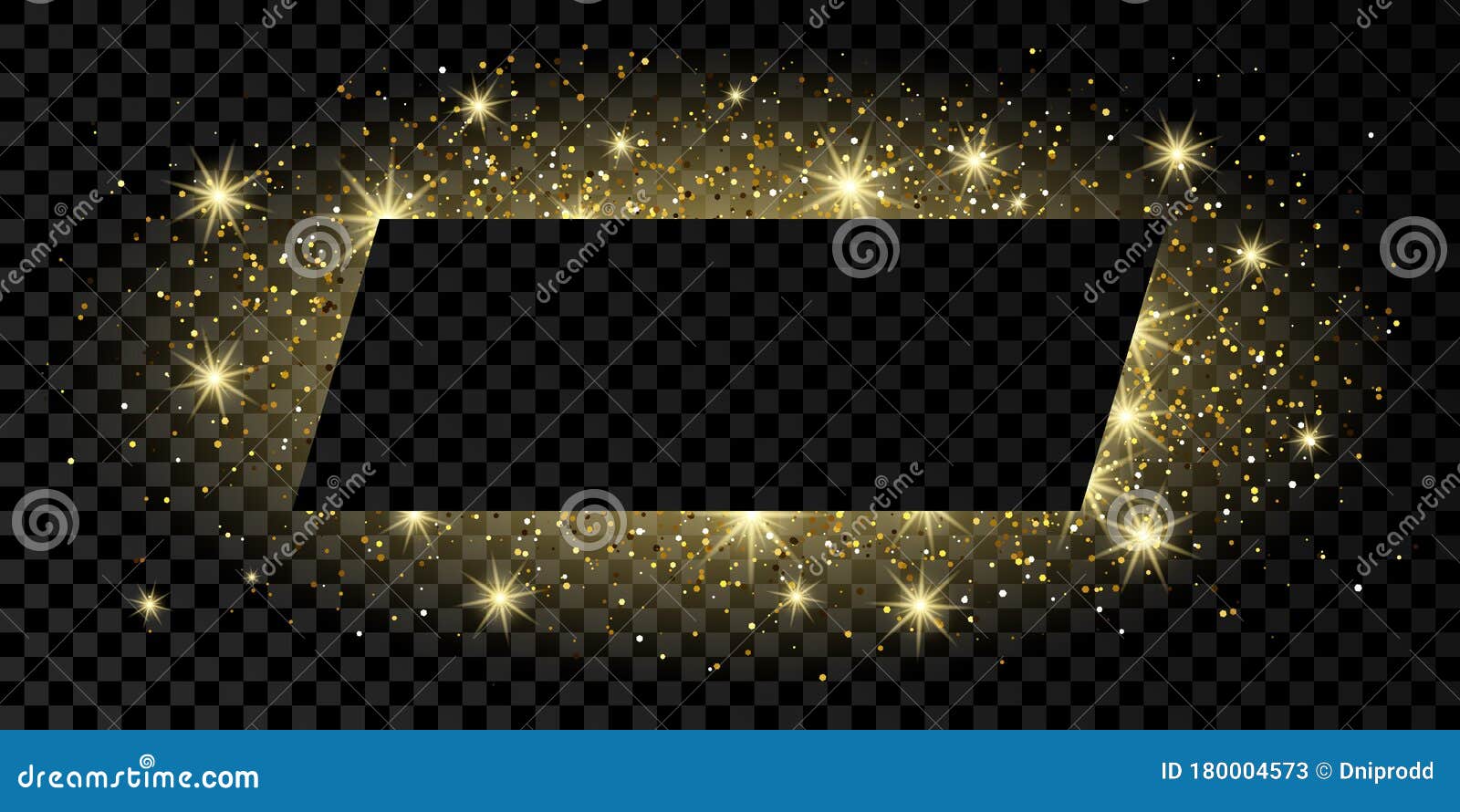 Golden Rectangle Frame with Glitter, Sparkles and Flares Stock Vector ...