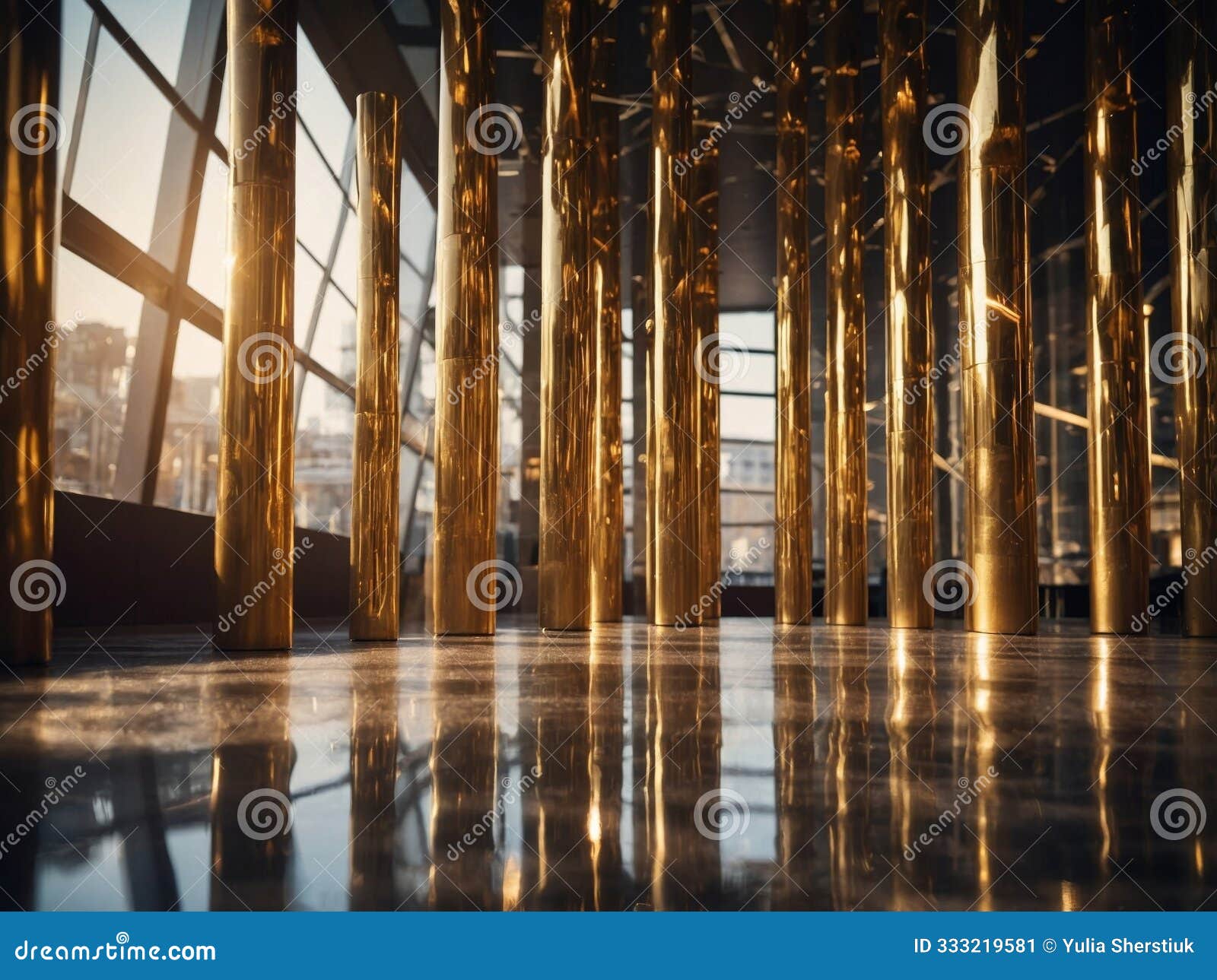 Golden Abstract Architecture Columns in Modern Interior. Stock ...