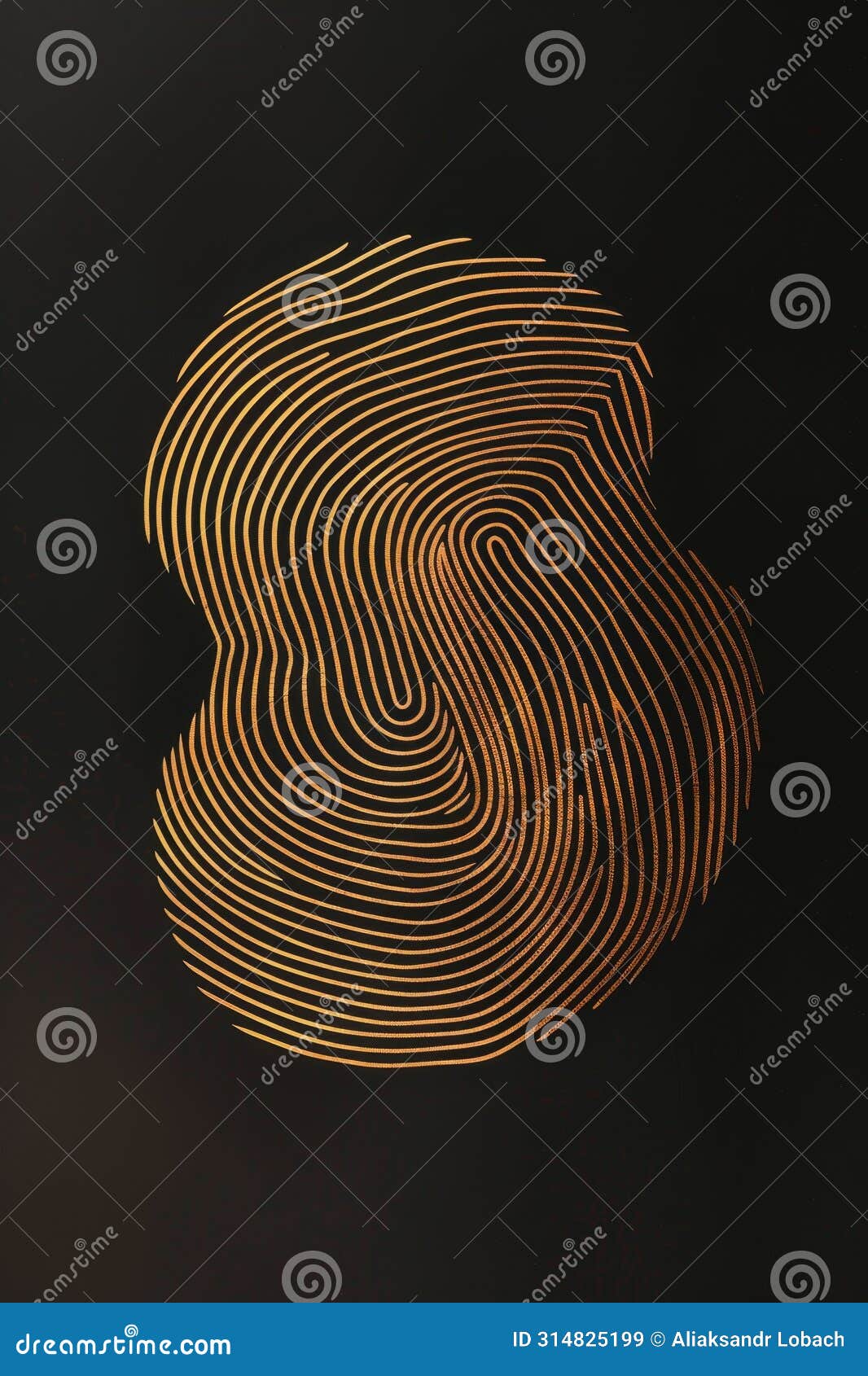 A Golden Abstract Fingerprint on a Black Background. Illustration Stock ...