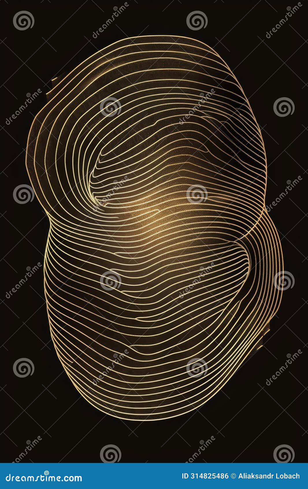 A Golden Abstract Fingerprint on a Black Background. Illustration Stock ...