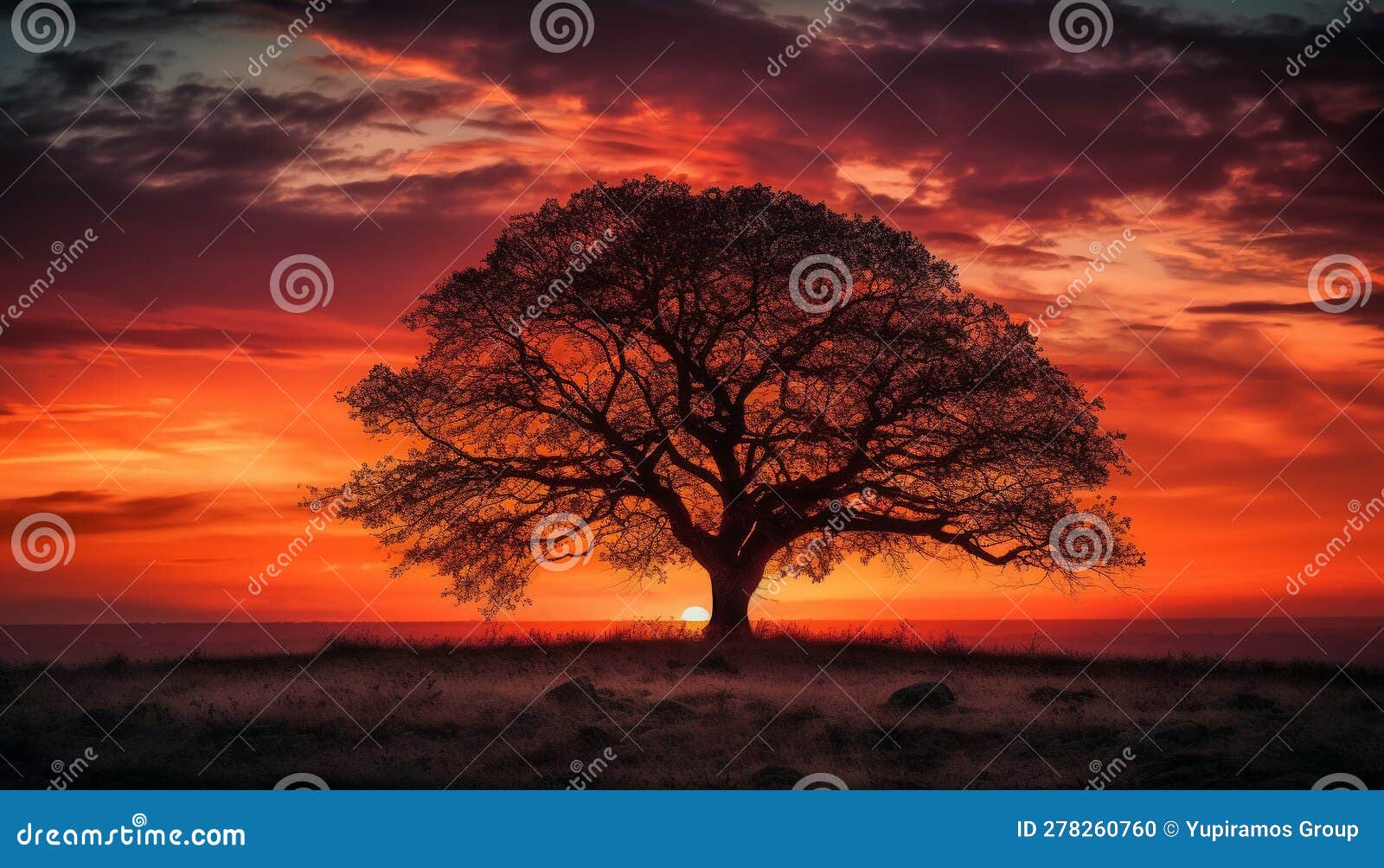Golden Acacia Tree Reflects Sunset Over African Land Generated by AI ...