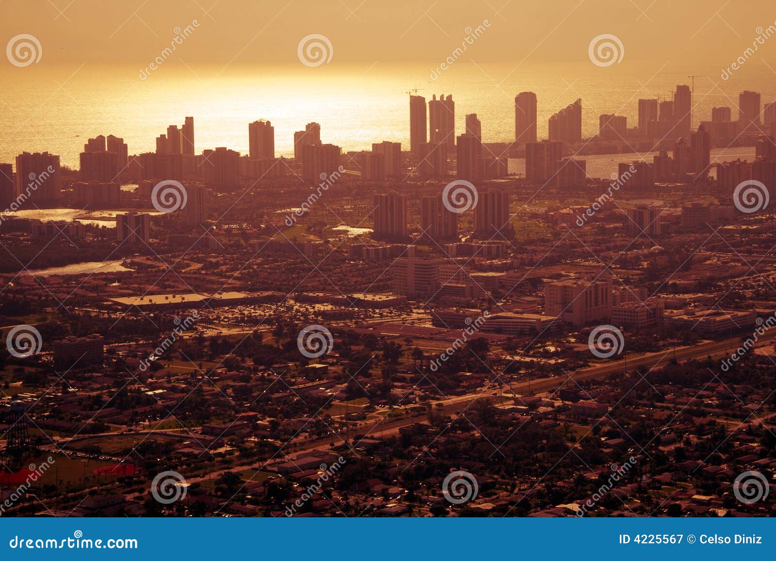 Sunset over downtown Miami stock image. Image of dusk - 4225567
