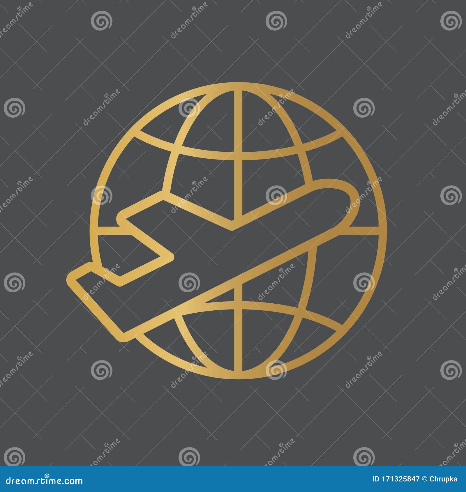 Golden Airplane and Globe Icon Stock Vector - Illustration of shine ...