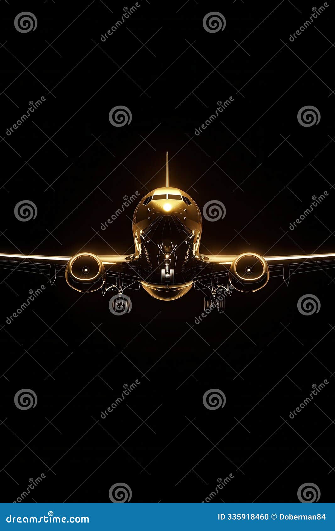 Golden Airplane Soaring through the Sky in a Captivating Front View ...