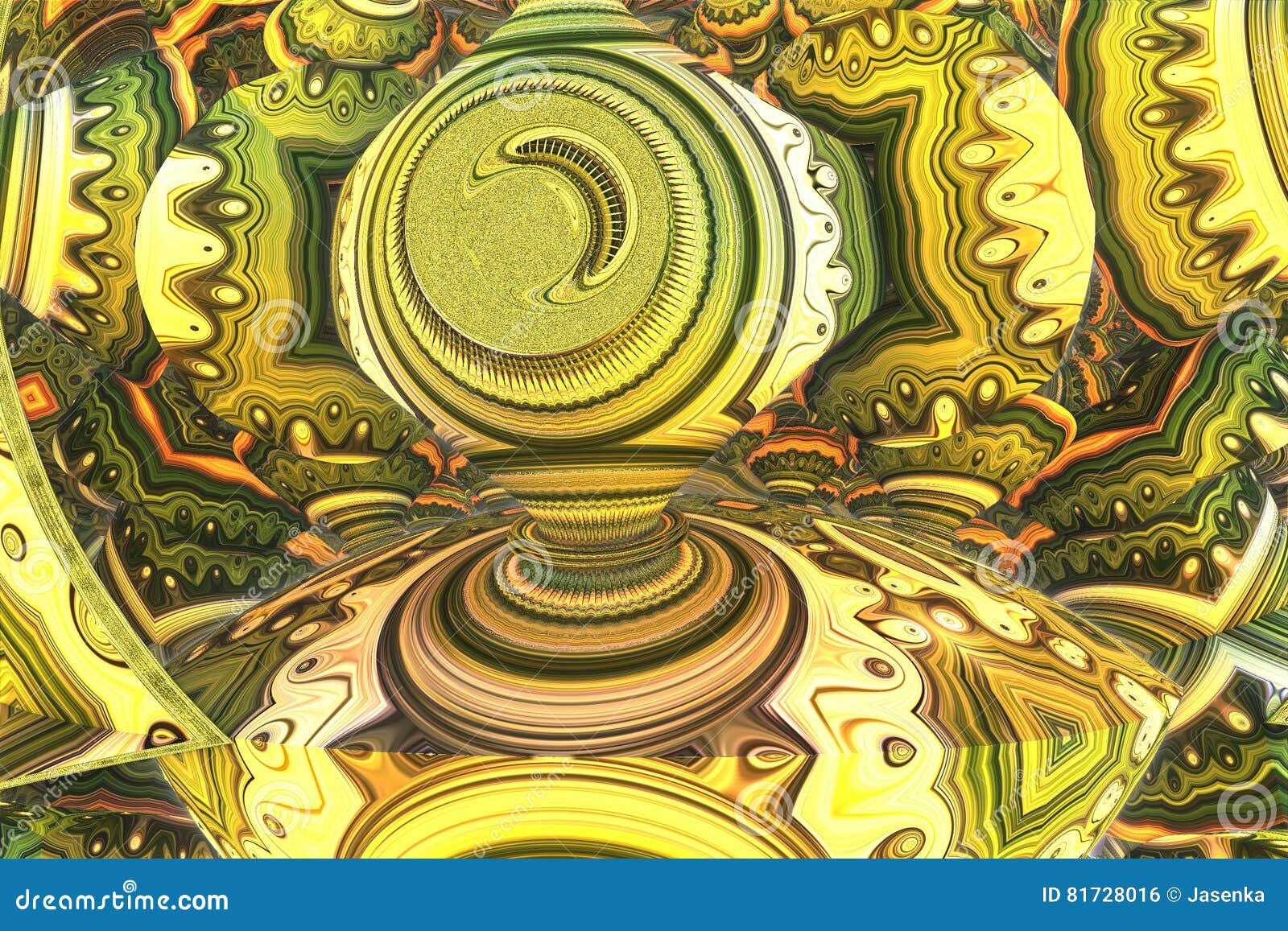 Golden Alien Structure Fractal Stock Illustration - Illustration of ...