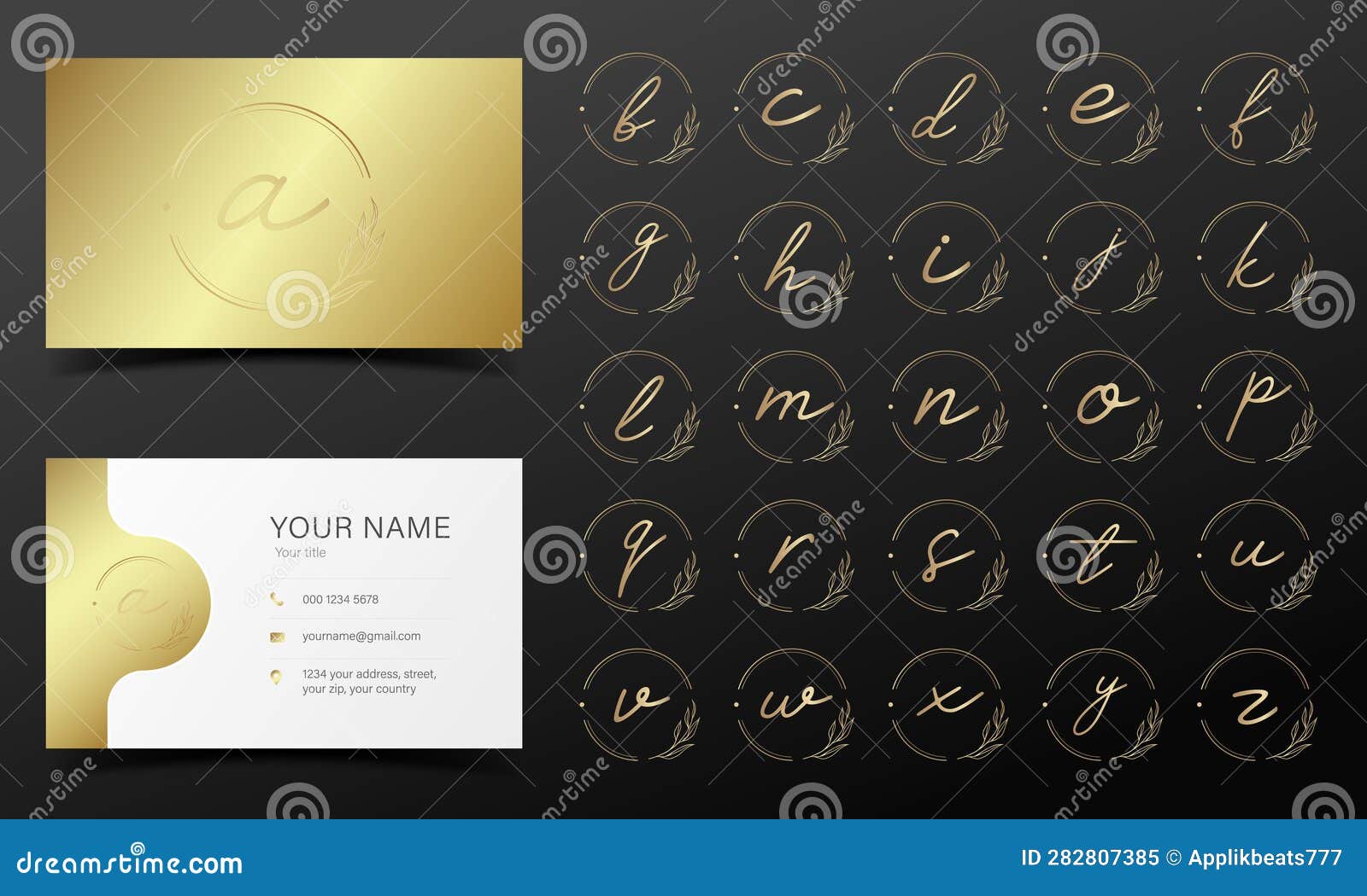 Golden Alphabet in Round Frame for Logo and Branding Design Stock ...