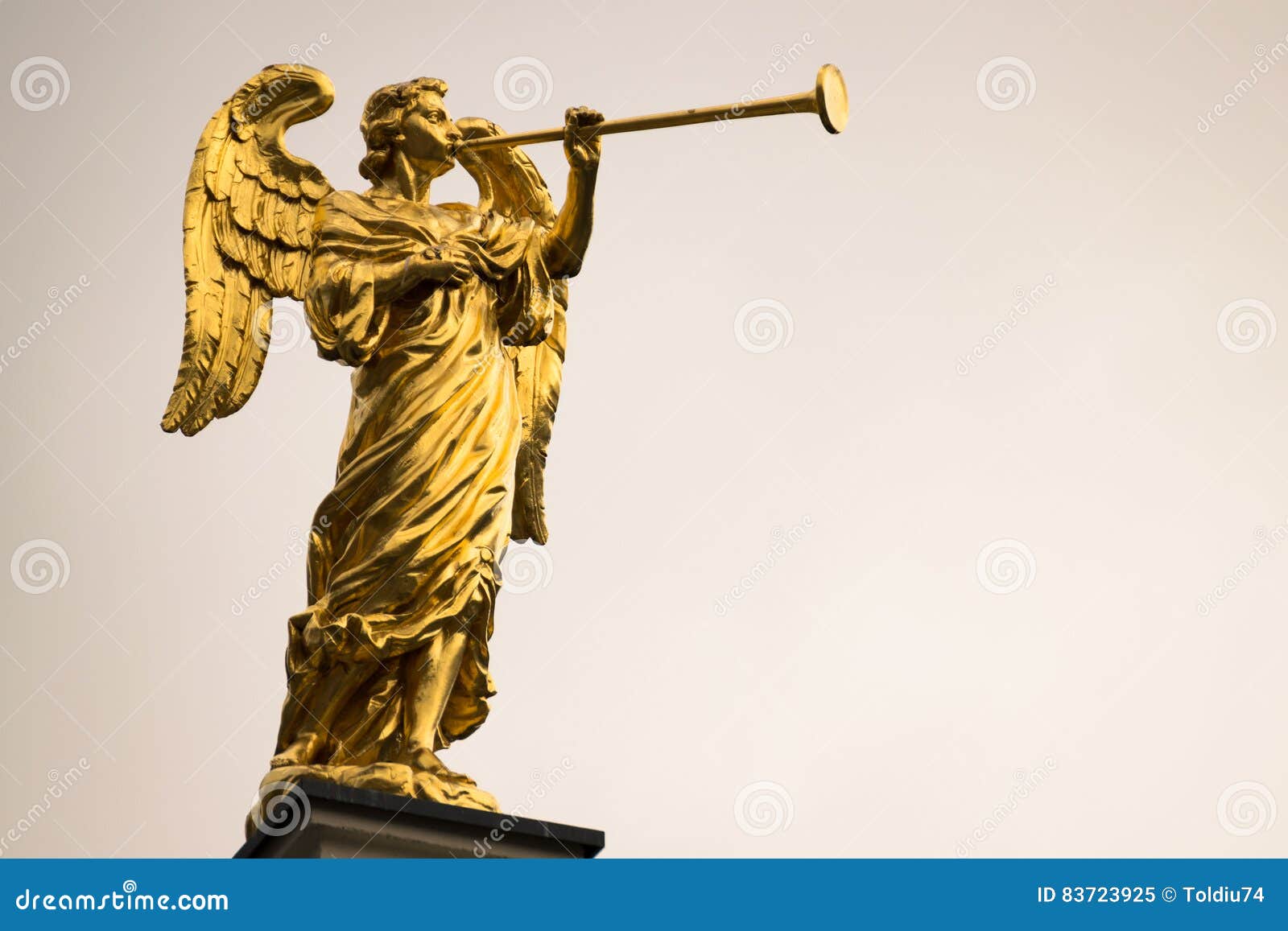 Golden Angel with a Trumpet and Copy Space. Stock Image - Image of ...