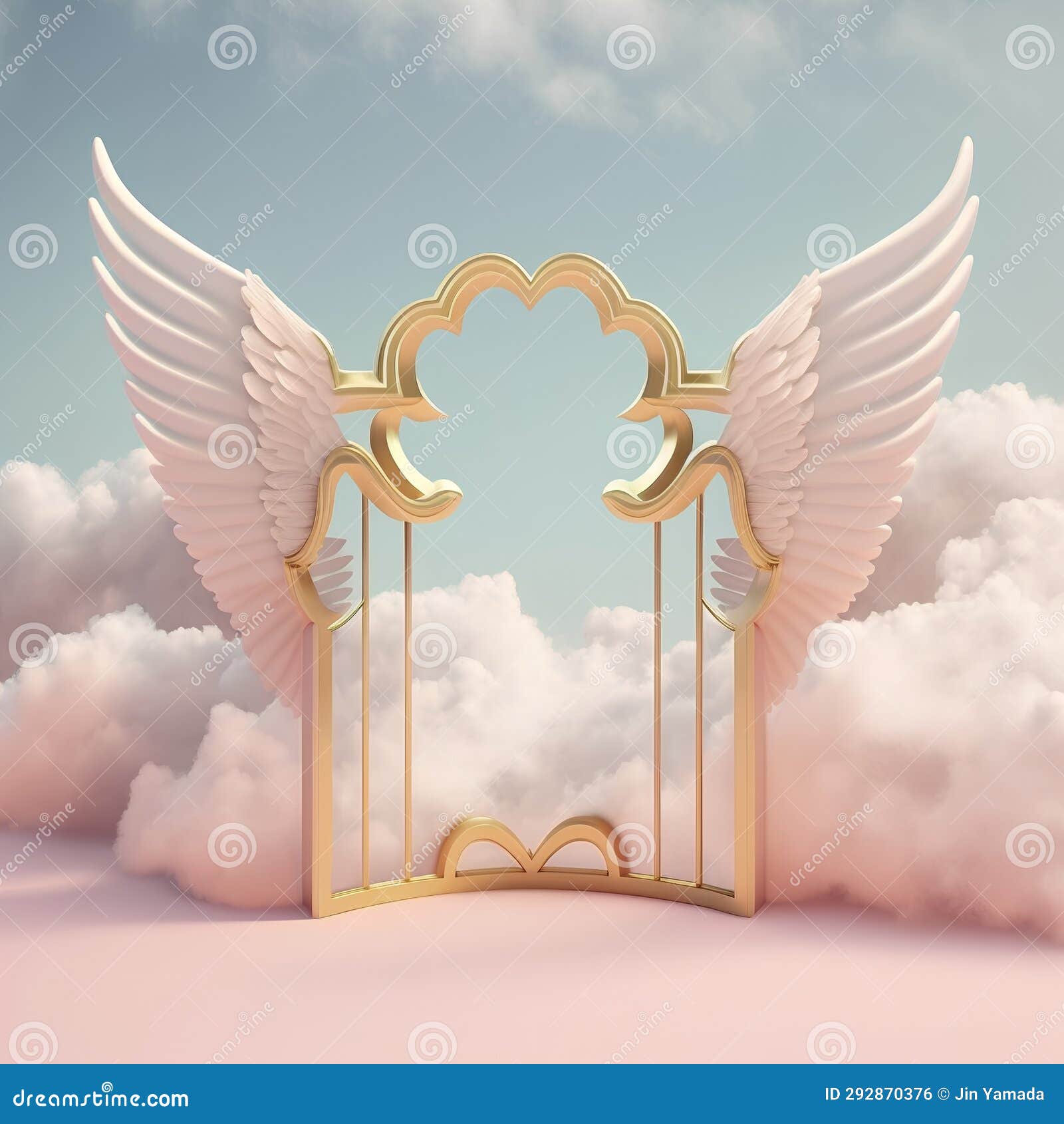Golden Angel Wings in the Sky with Clouds, 3d Render Stock Illustration ...