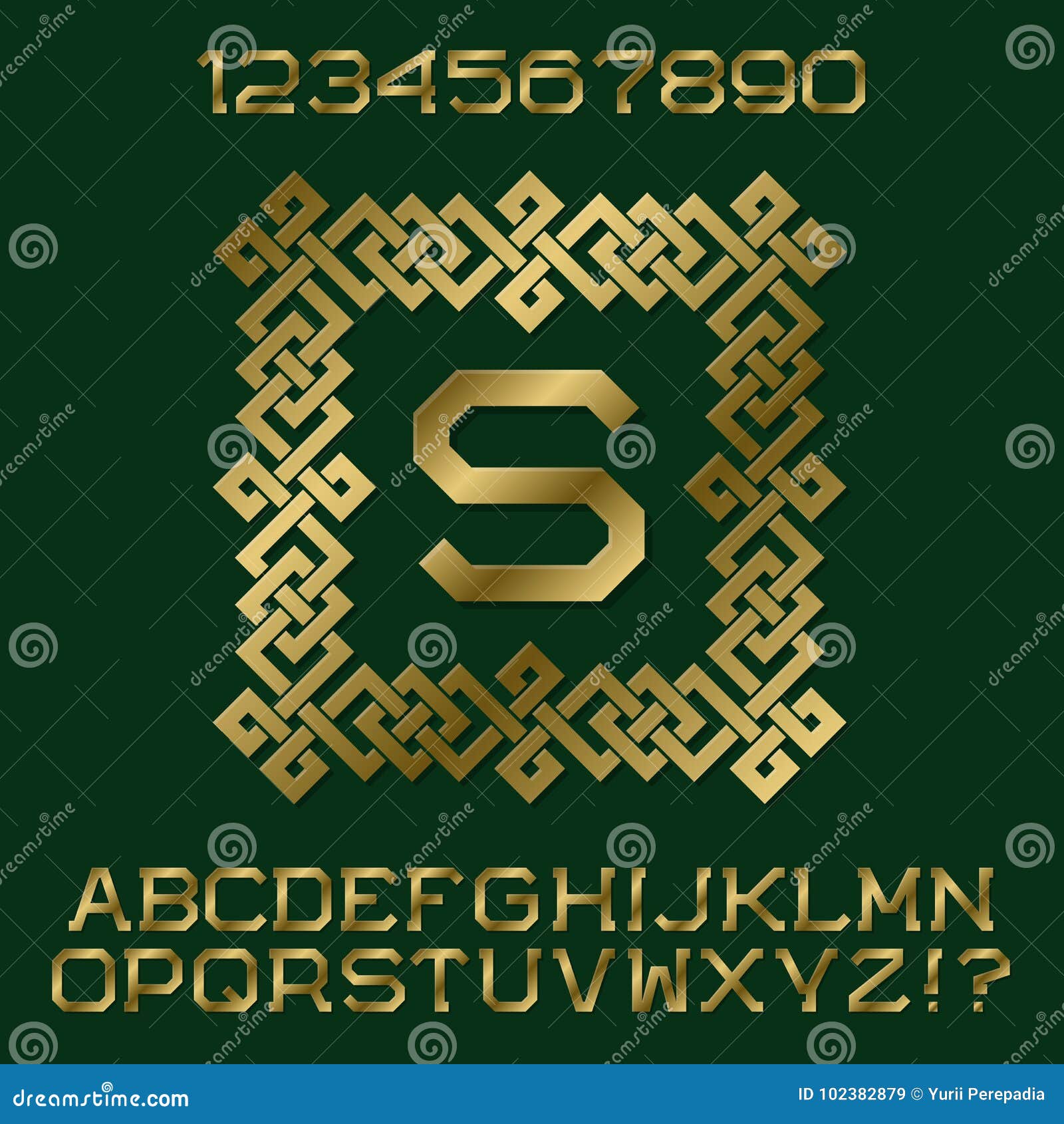 Golden Angular Letters And Numbers Of Two Stripes. Monogram With Wings ...