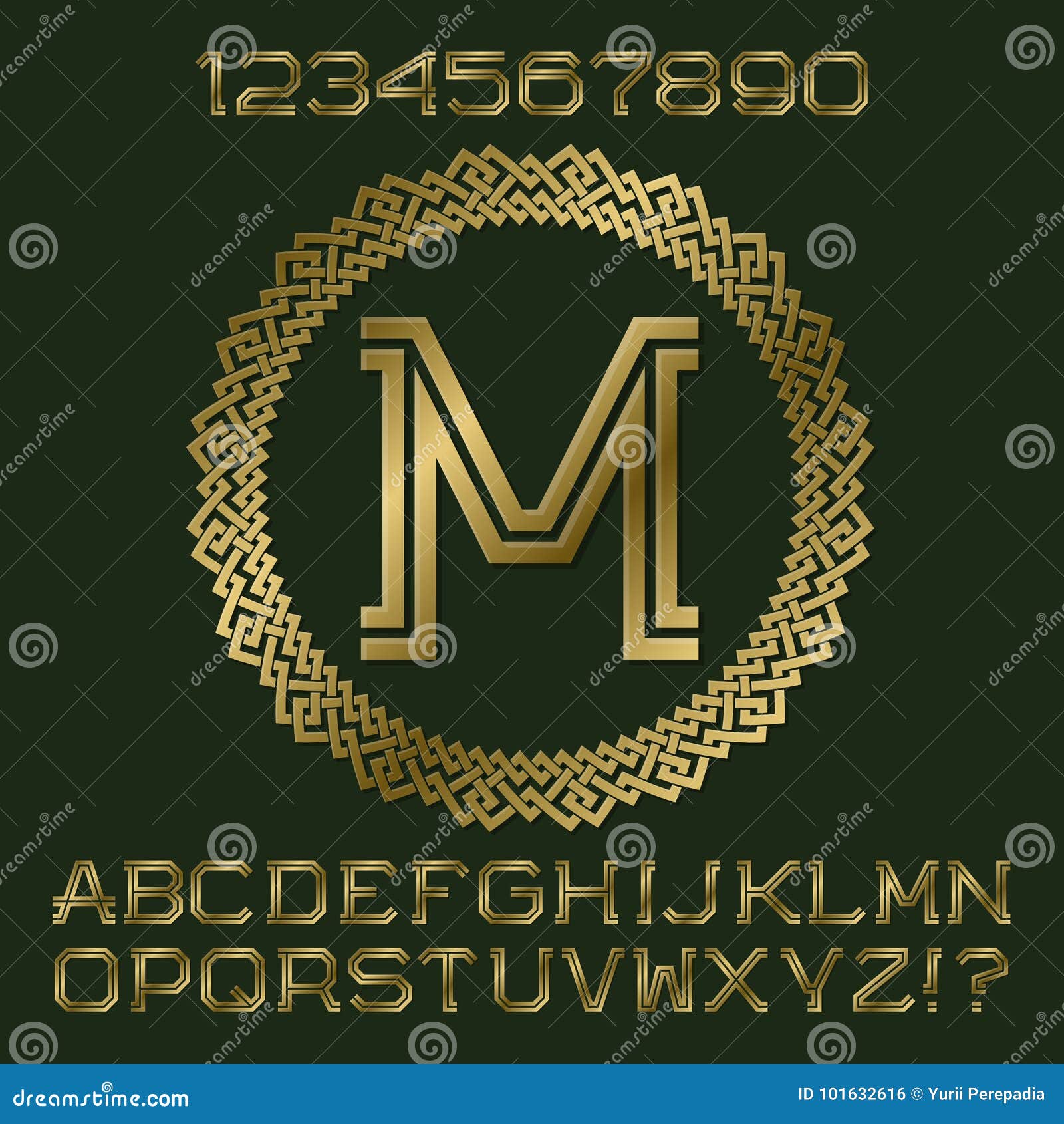 Golden Angular Letters And Numbers Of Two Stripes. Monogram With Wings ...